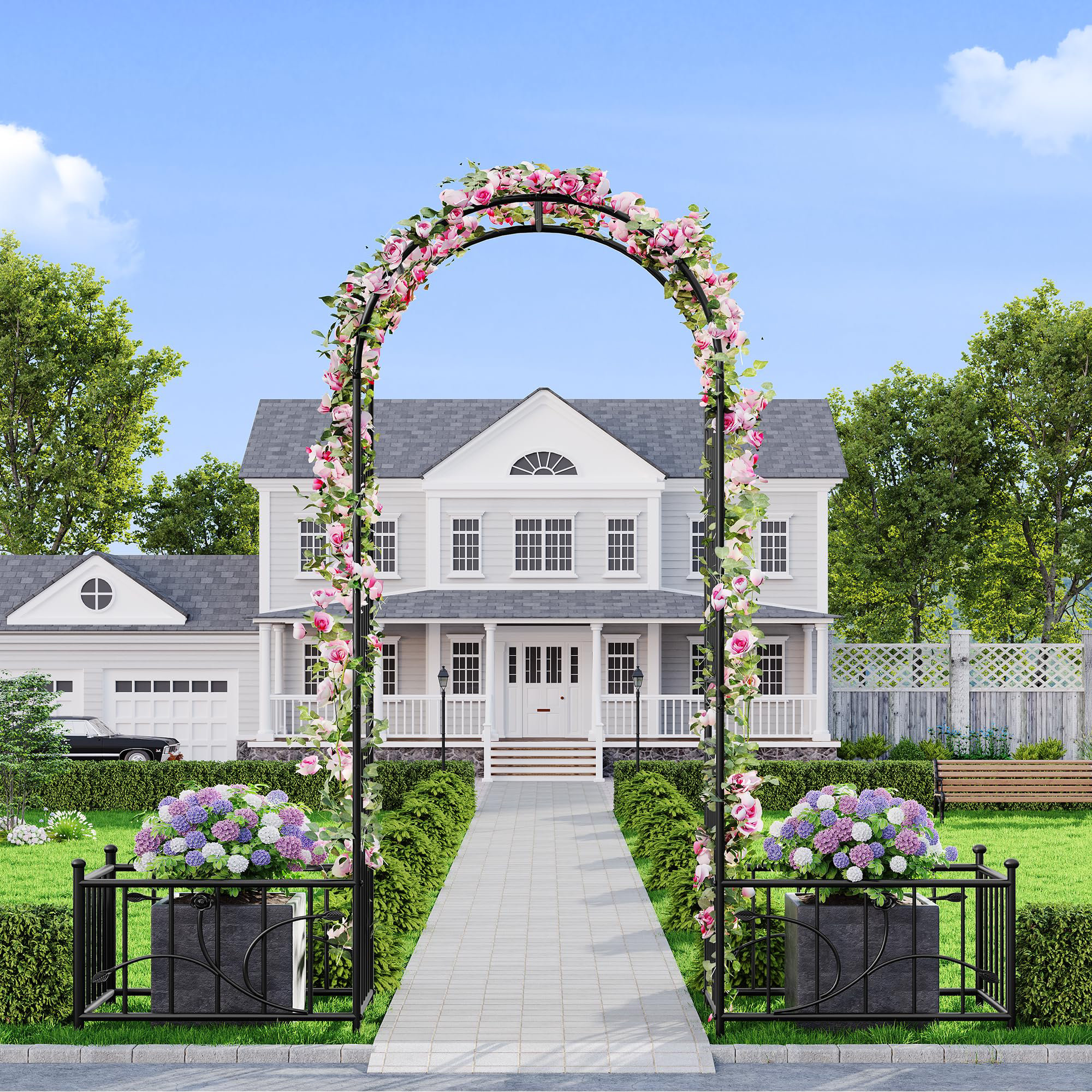 FODORL Metal Garden Arbour with Planter Boxes, 86" H Outdoor Lawn Arch ...