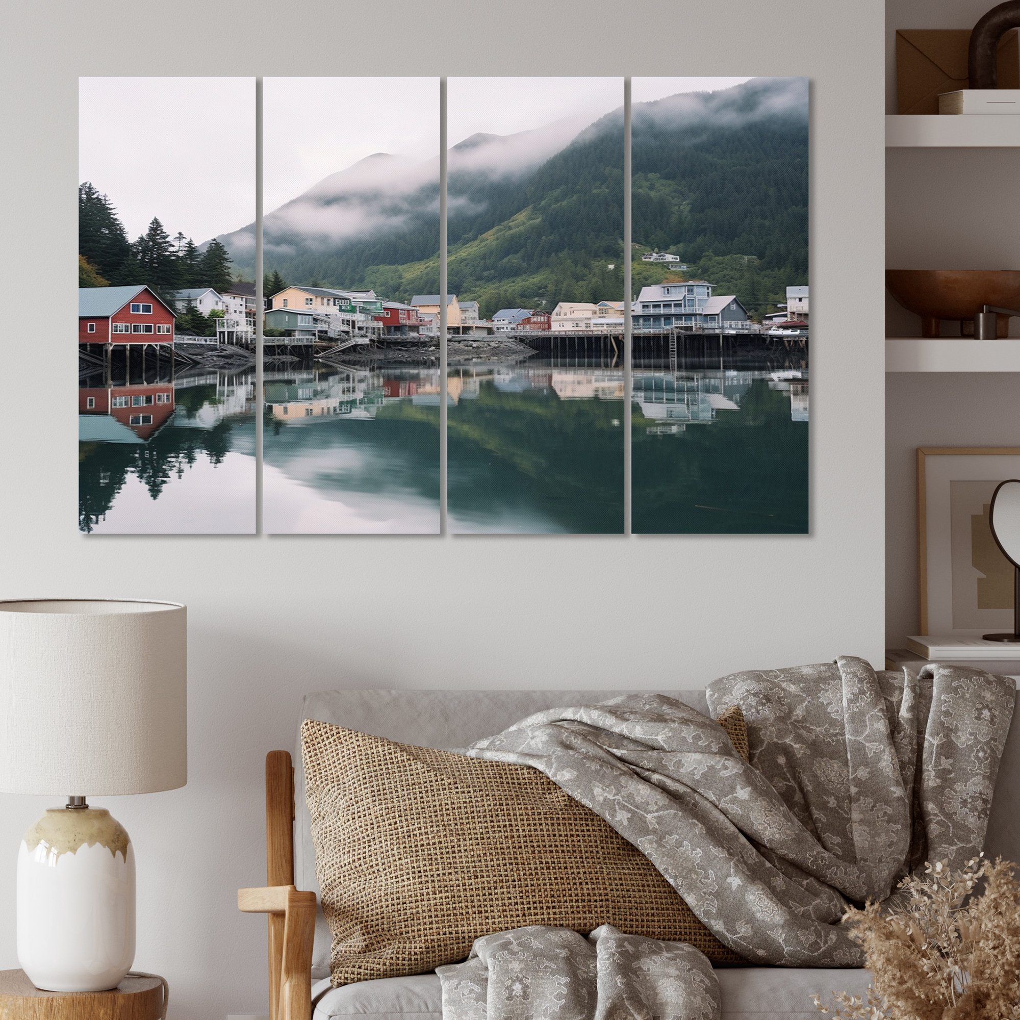 Design Art Alaska Village On The Lake - Landscapes Metal Wall Decor Set ...