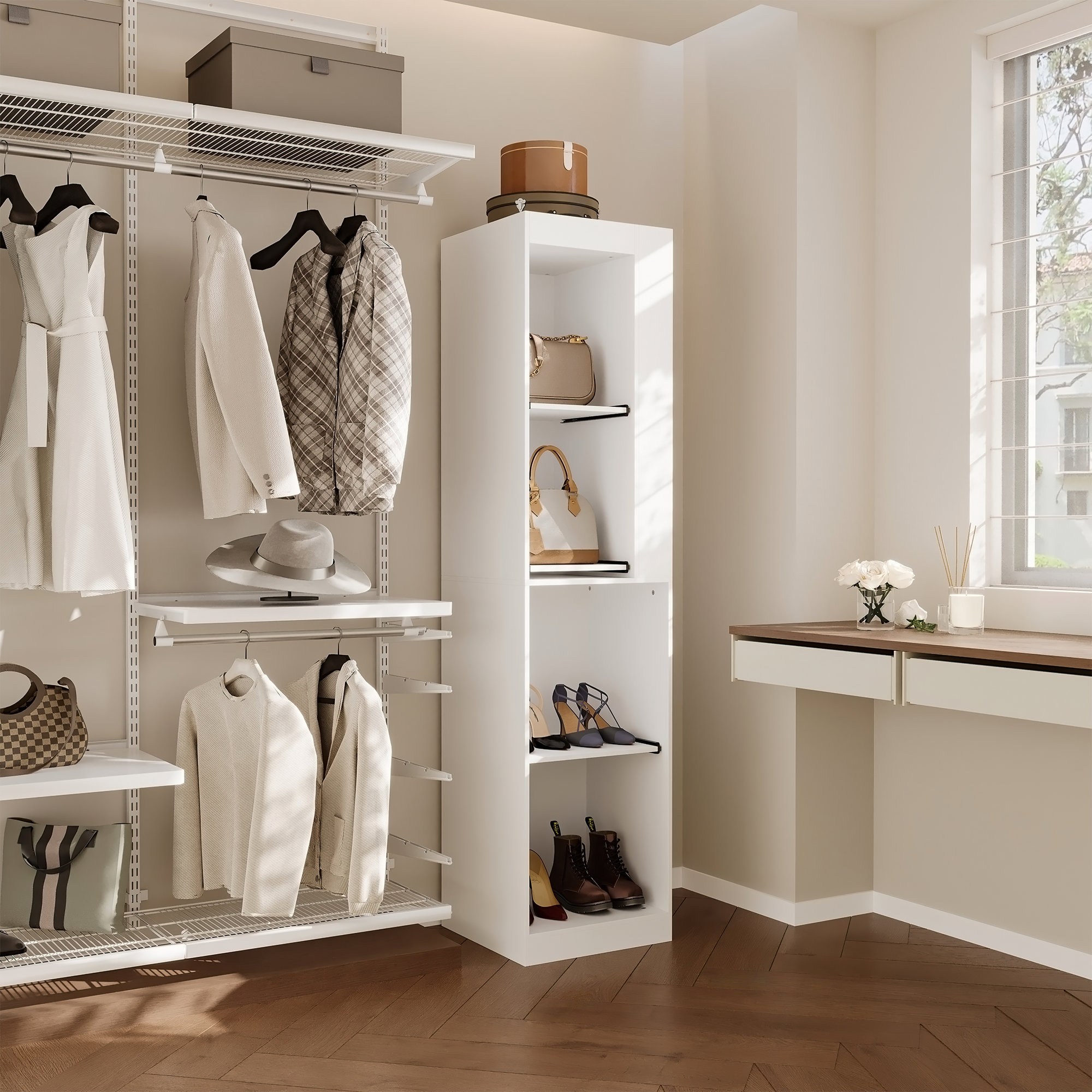 Latitude Run® Elegant Wardrobe Tower With Slide-Out Organizers | Wayfair