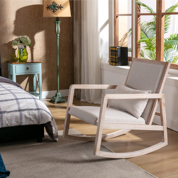 George Oliver Lanetra Solid Wood Linen Fabric Rocking Chair with ...