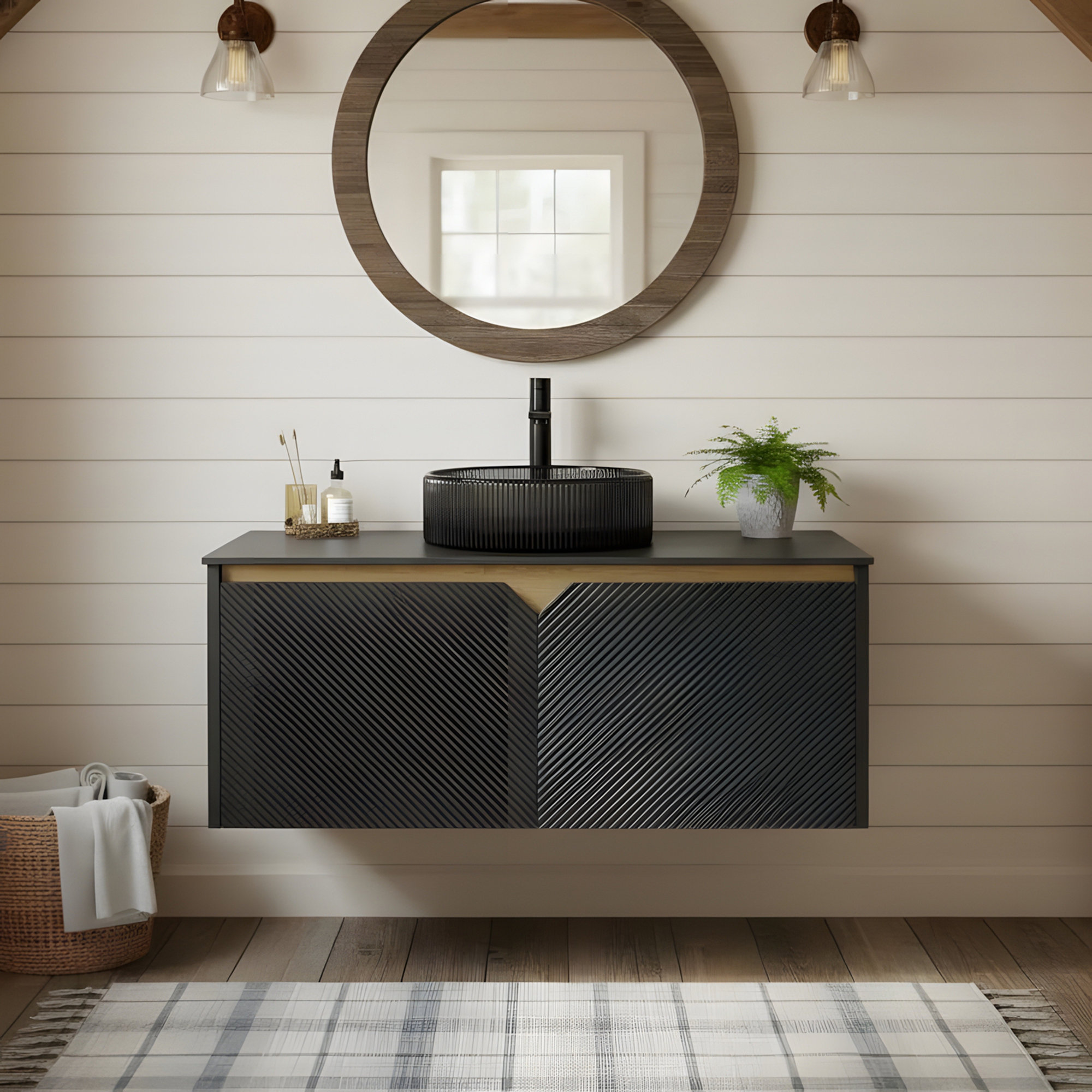 Latitude Run® Bathroom vanity and sink, transparent black circular ...
