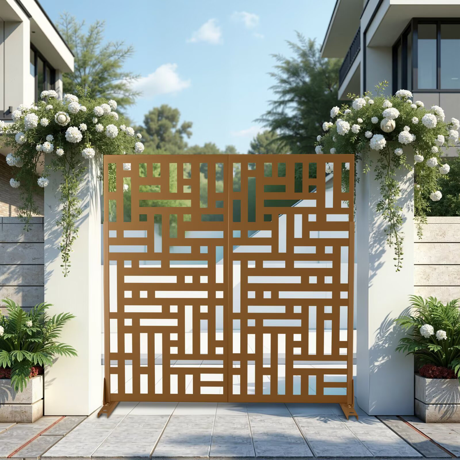 UFURYRIDE 72" H Outdoor Privacy Screen, Freestanding Decorative Privacy ...