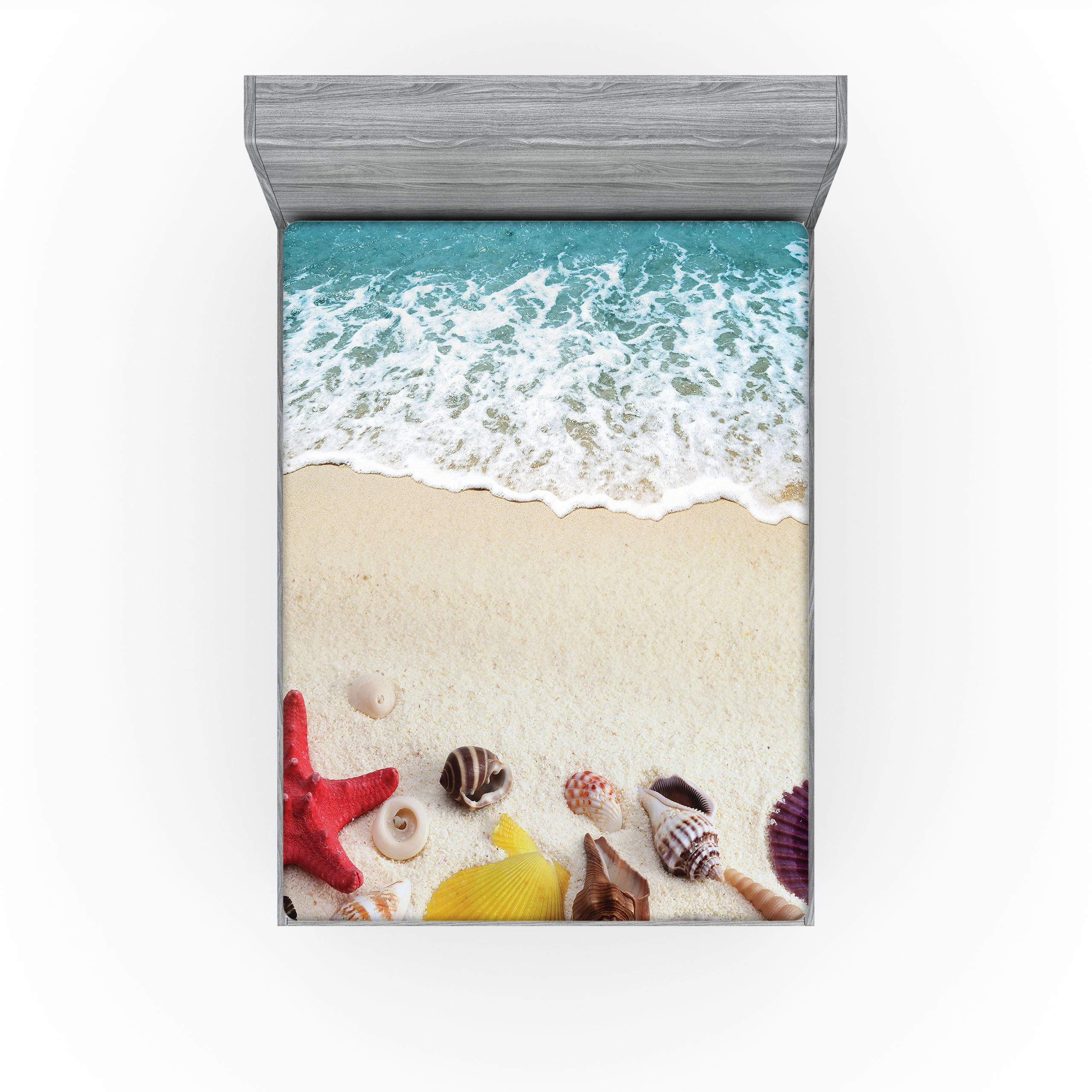 Ambesonne Beach Fitted Sheet 2-Pack Sea Shells on Sandy Coast Queen ...