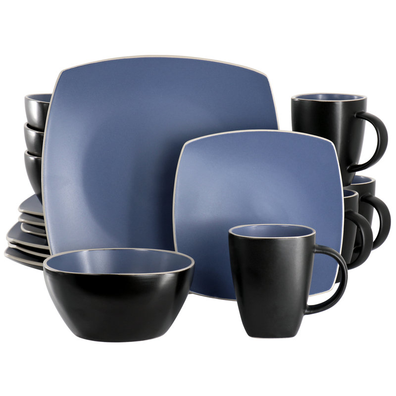 Gibson Soho Lounge 16 Piece Square Stoneware Dinnerware Set in Matte ...