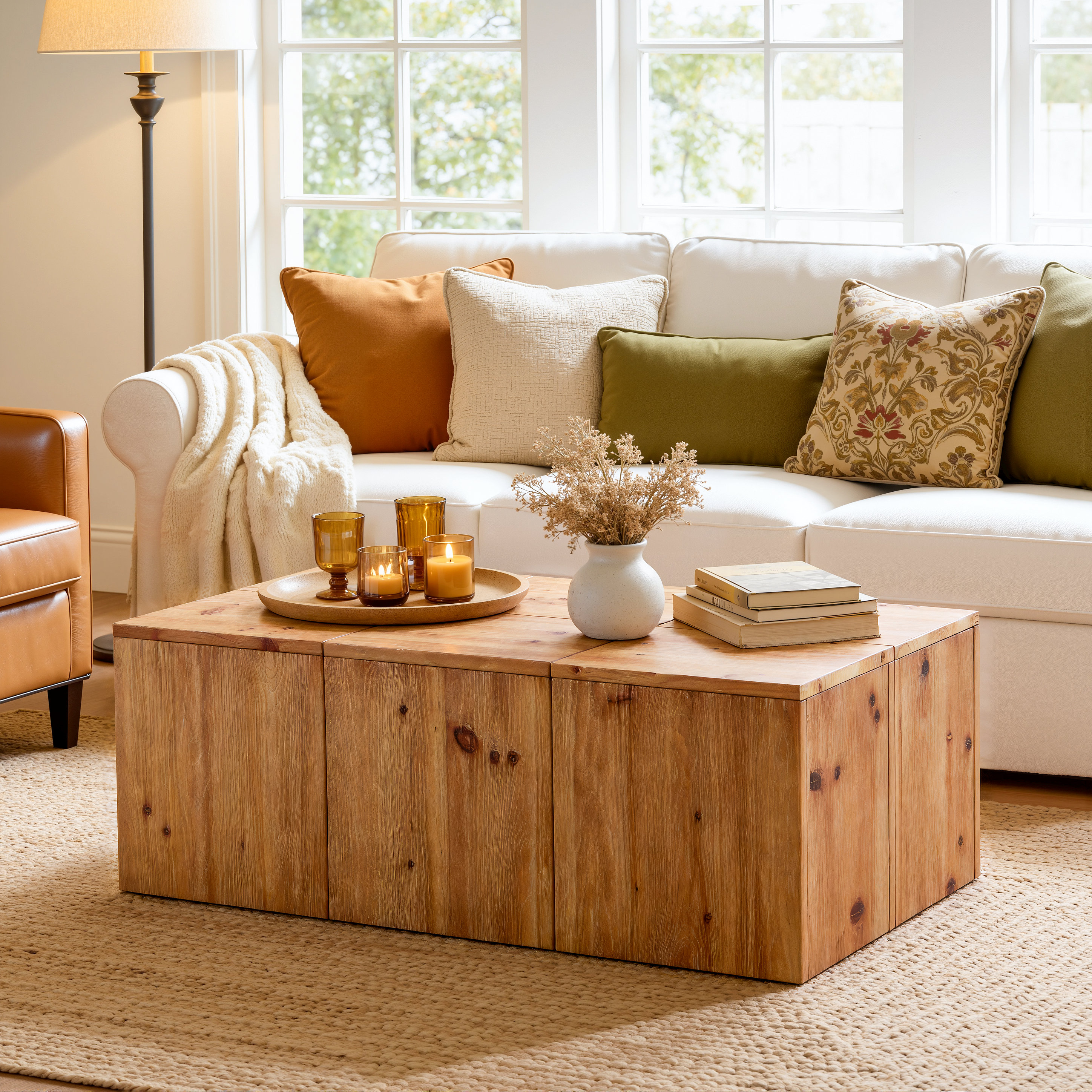 August Grove® 47-Inch Rustic Solid Wood Block Coffee Table, Farmhouse ...