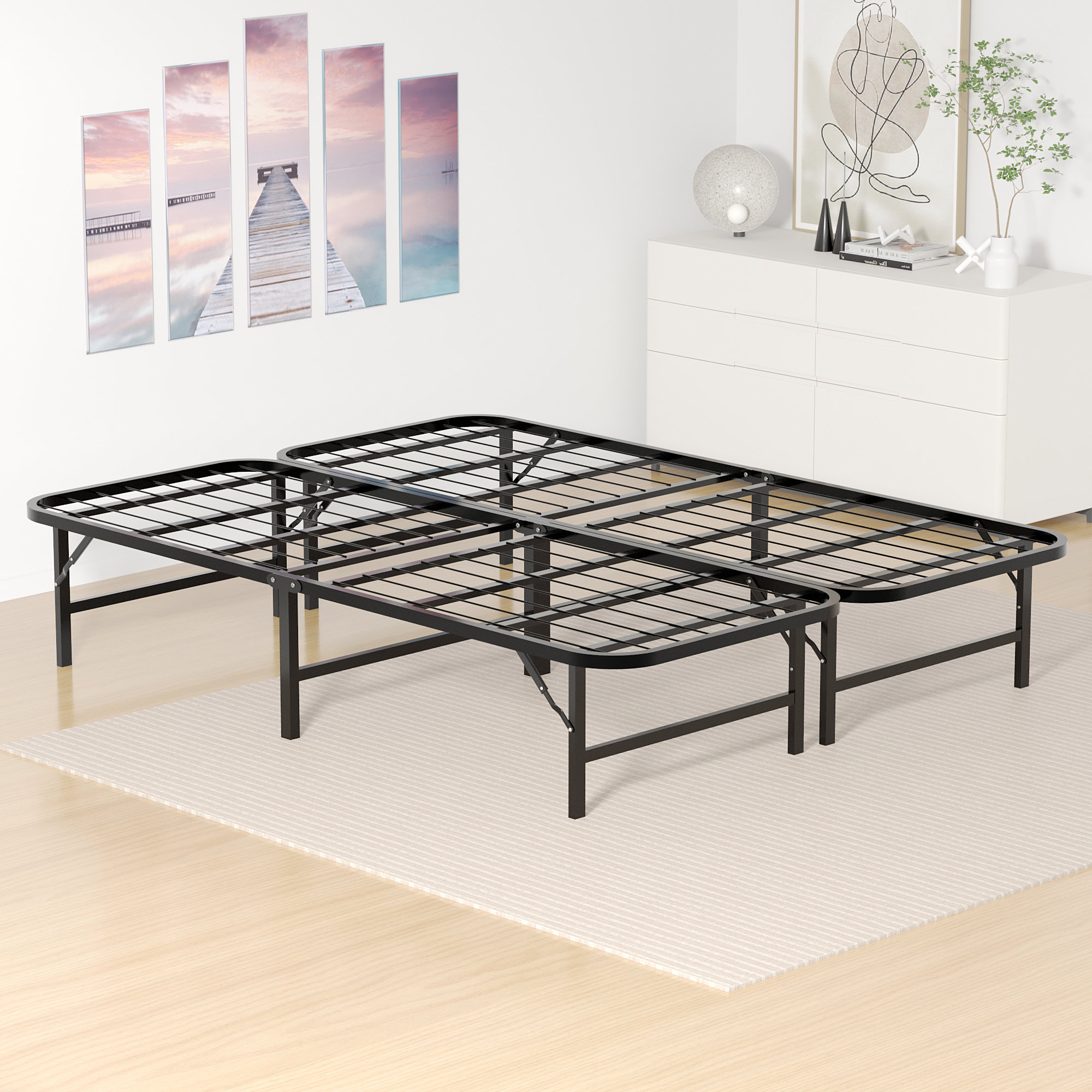Ebern Designs Isobella 14 Inch Foldable Metal Platform Bed Frame Heavy ...