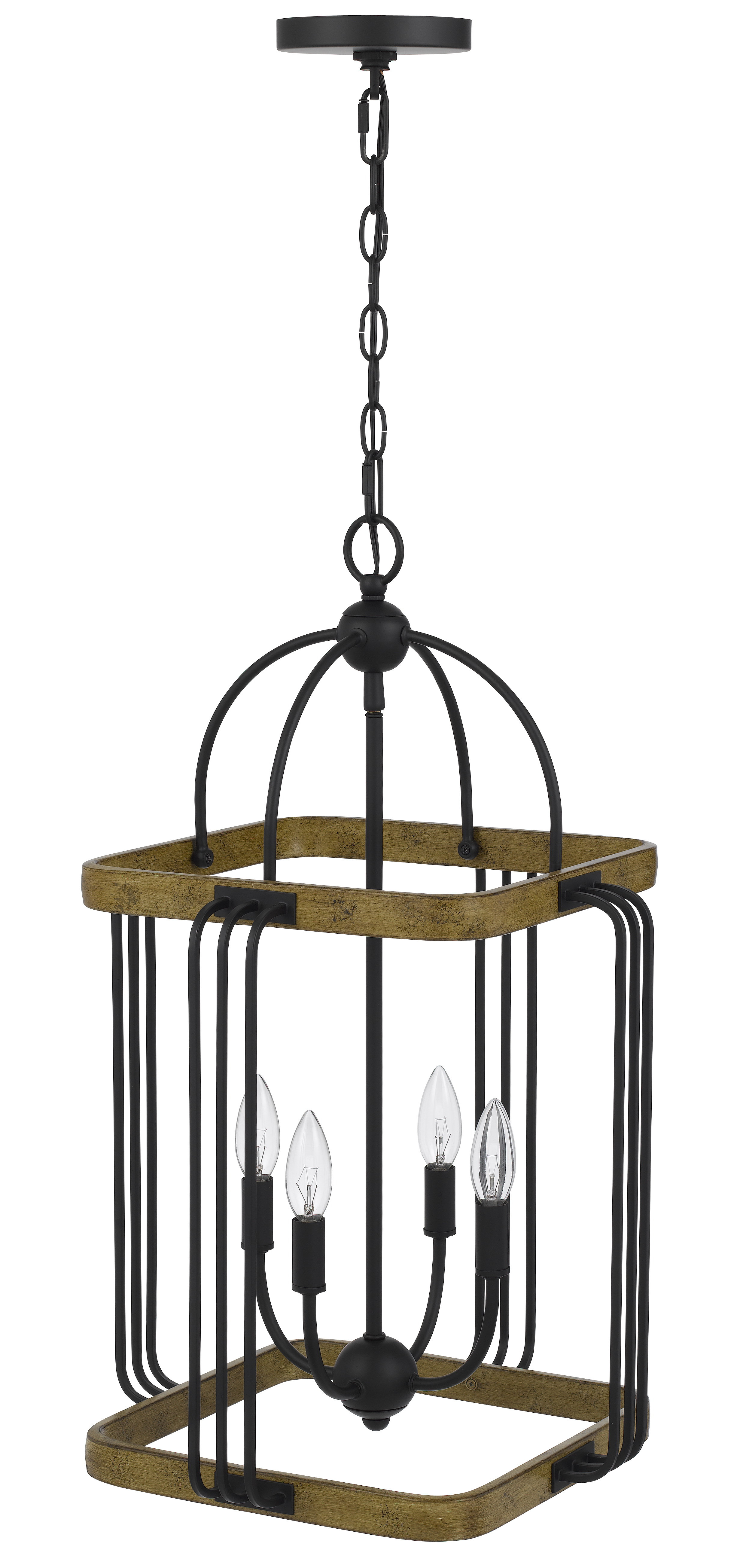 Cal Lighting 4 - Light Lantern Square Chandelier with Wood Accents ...