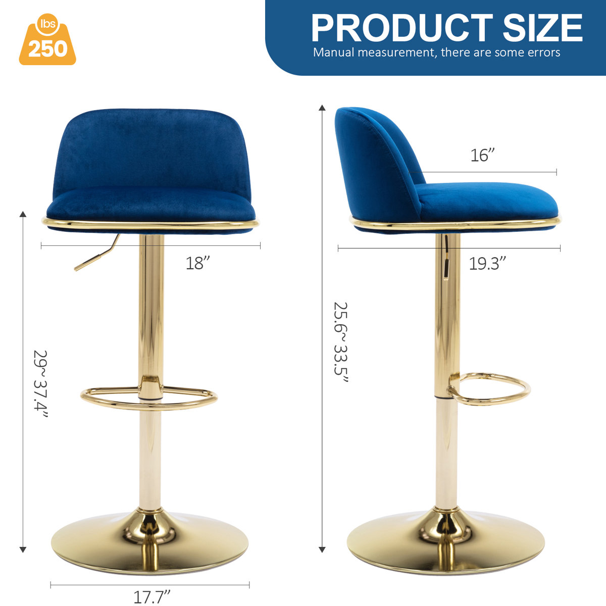 Mercer41 Miloud Adjustable Swivel Barstools Modern Bar Stools Back ...