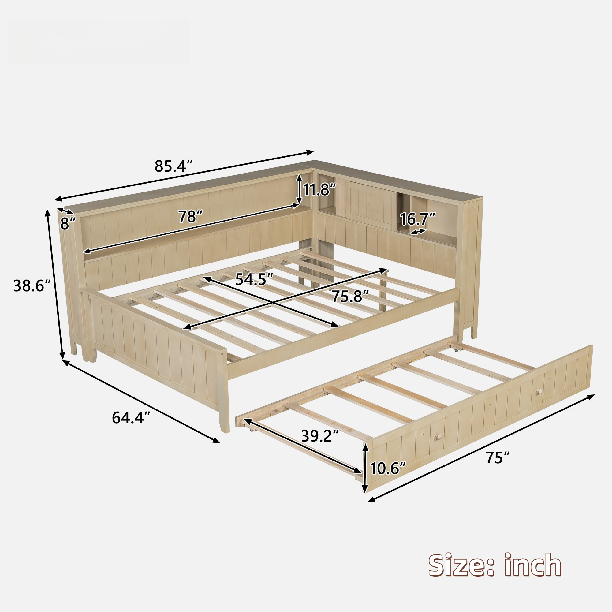 Hokku Designs Full Size Wood Daybed With Storage Shelves, 2 Sliding ...