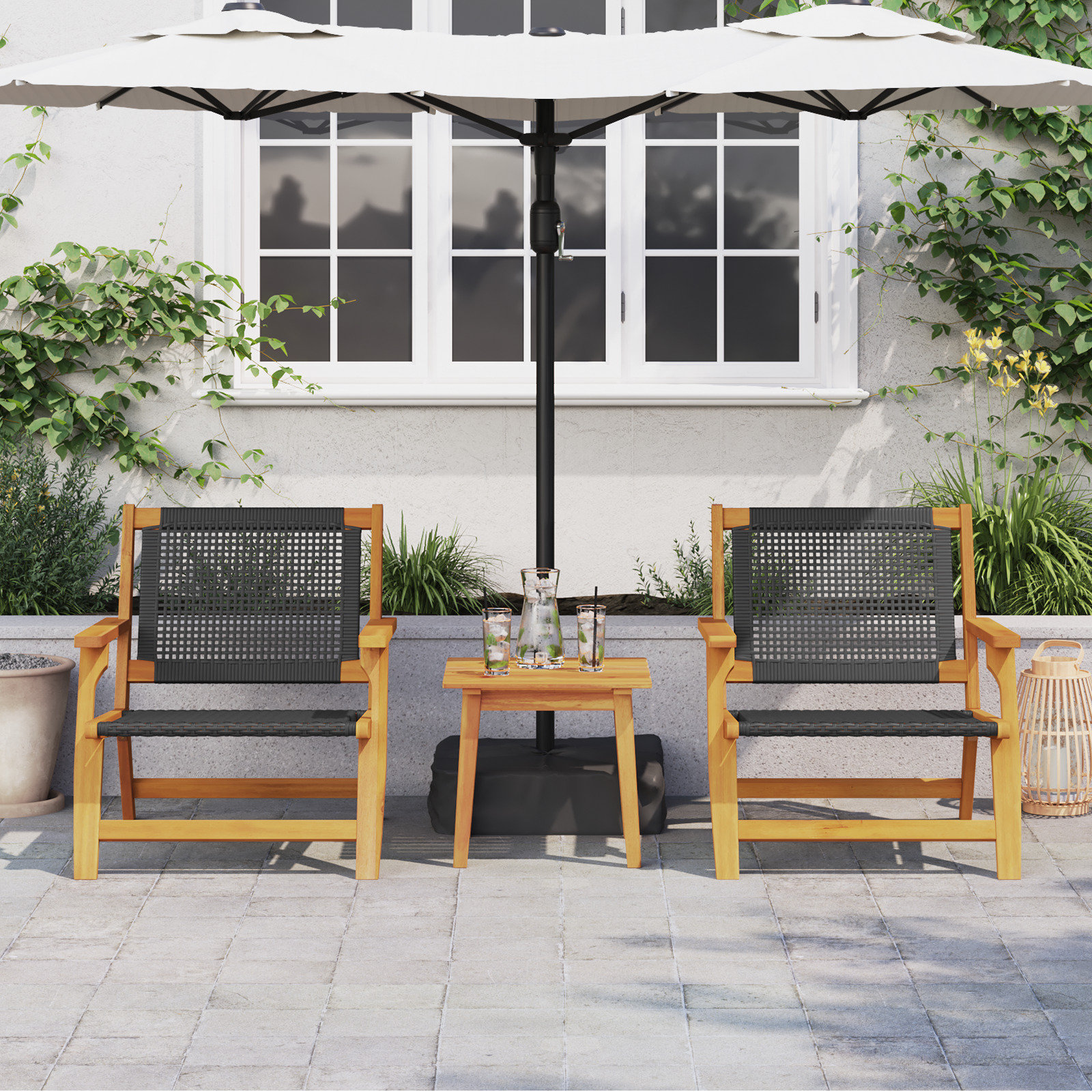 VidaXL Relax Chairs With Side Table Set Of 2 Acacia Wood, Rattan ...