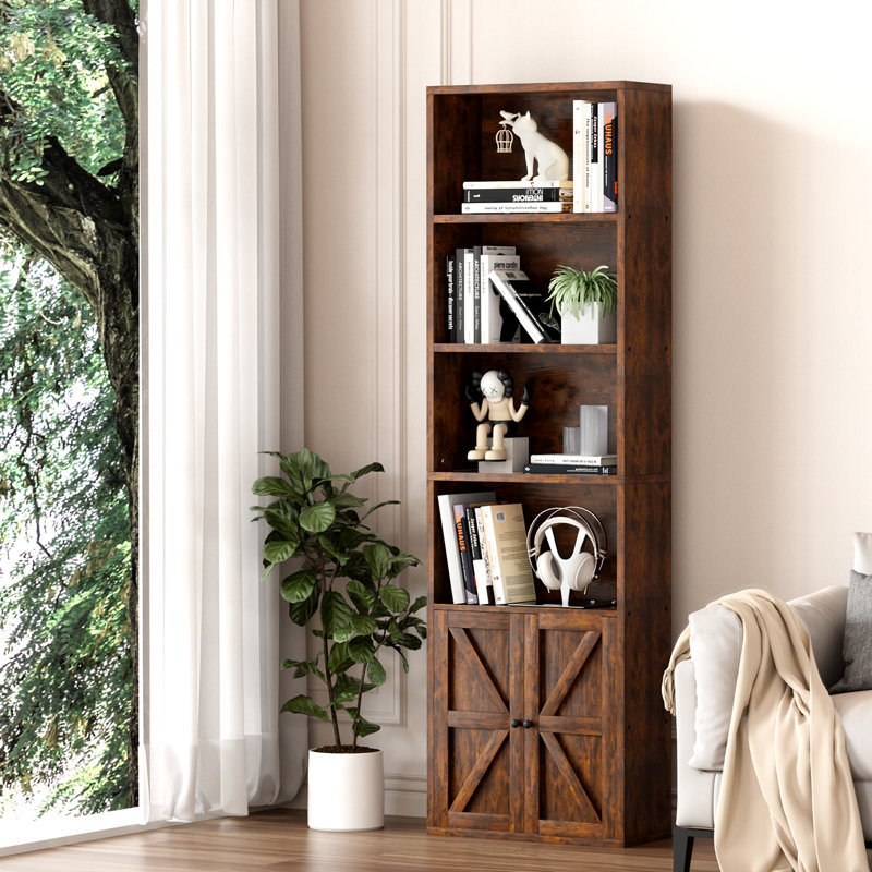 Gracie Oaks Aleysha Tall Bookshelf with Doors, Storage Bookcase, Free ...