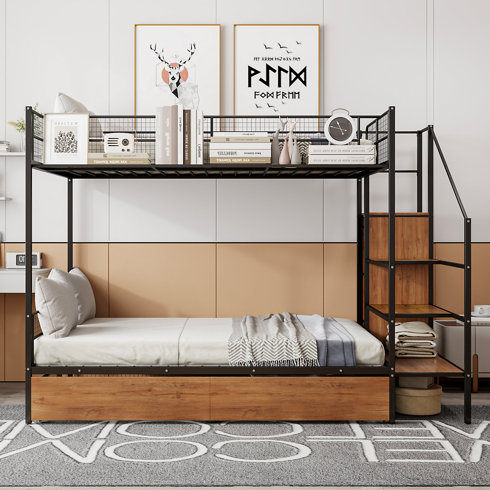 Mason & Marbles Twin Over Full Metal Bunk Bed With Drawer And Lateral ...