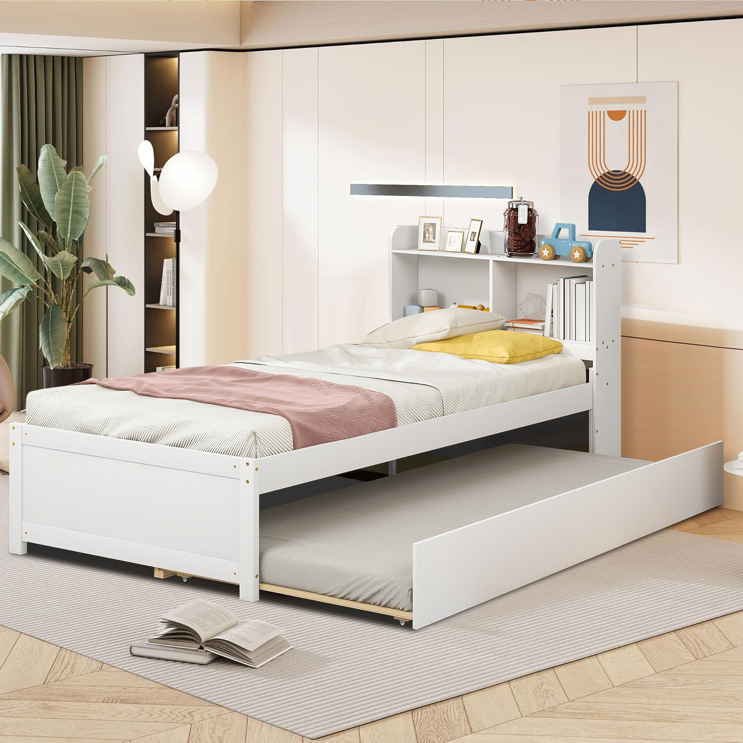 Red Barrel Studio Practical bed frame with bedside storage and trundle ...