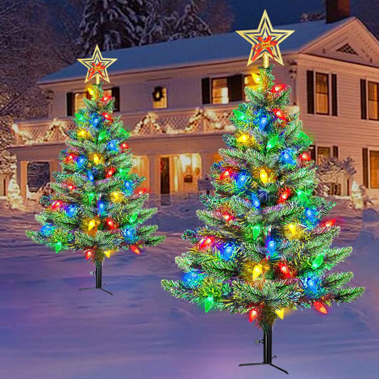 The Holiday Aisle® Set of 2 Solar Christmas Tree, Outdoor Christmas ...