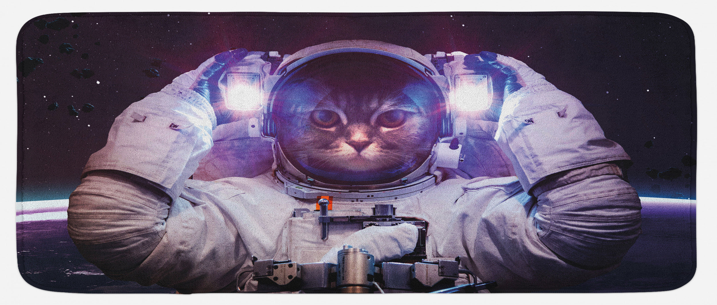 East Urban Home Kitty In Cosmonaut Suit In Galaxy Stars Supernova Design Image White Purple And ...