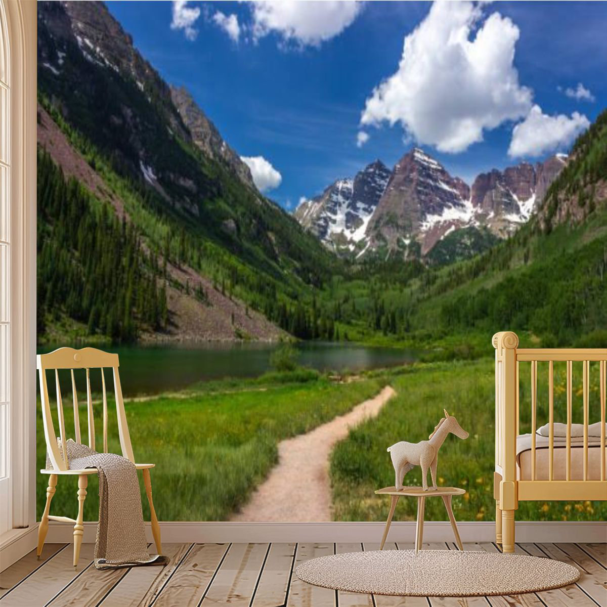 Millwood Pines Peel and Stick Canvas Wallpaper Wall Mural maroon lake ...