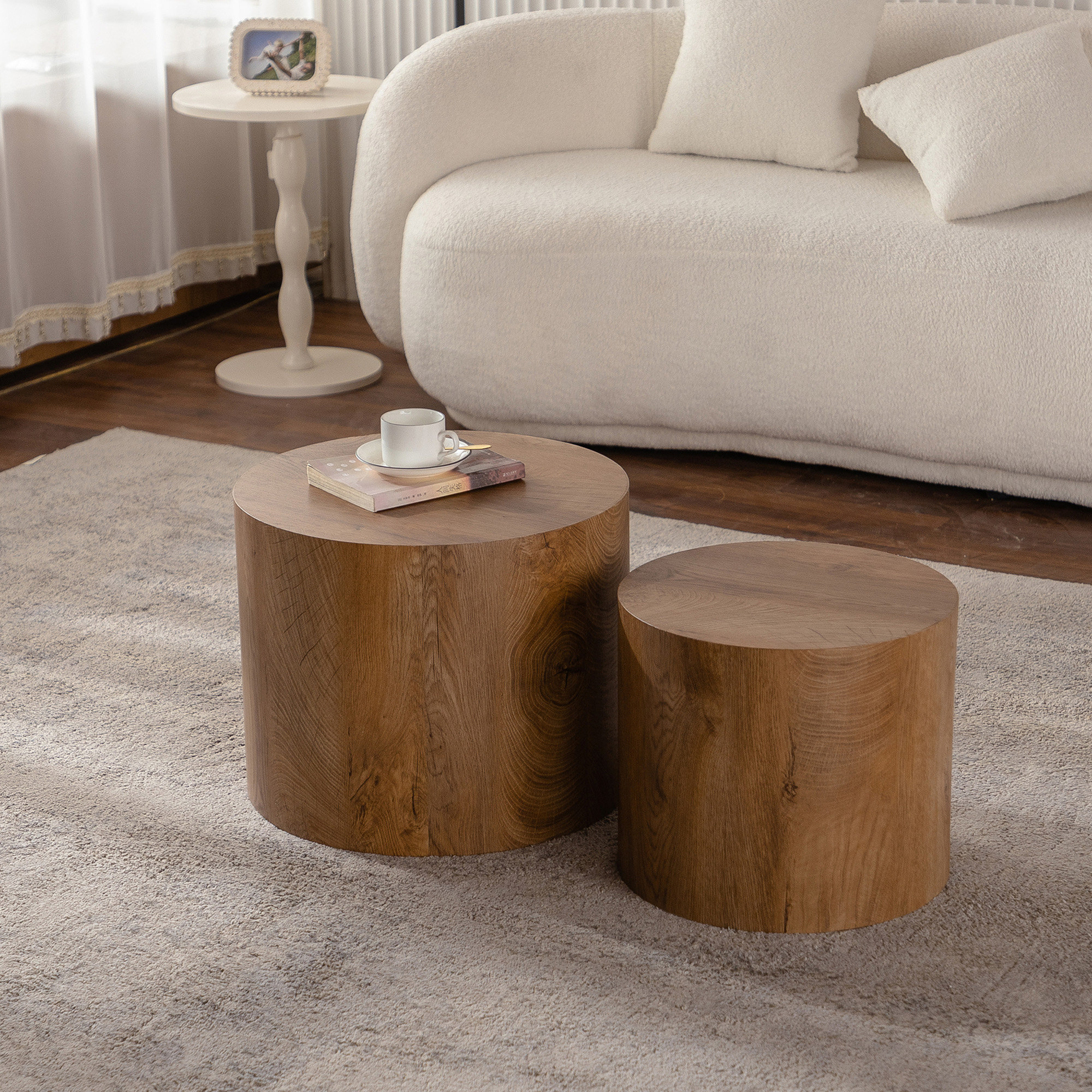 Millwood Pines Nesting Coffee Table Set Of 2 Round Wooden Coffee Tables ...