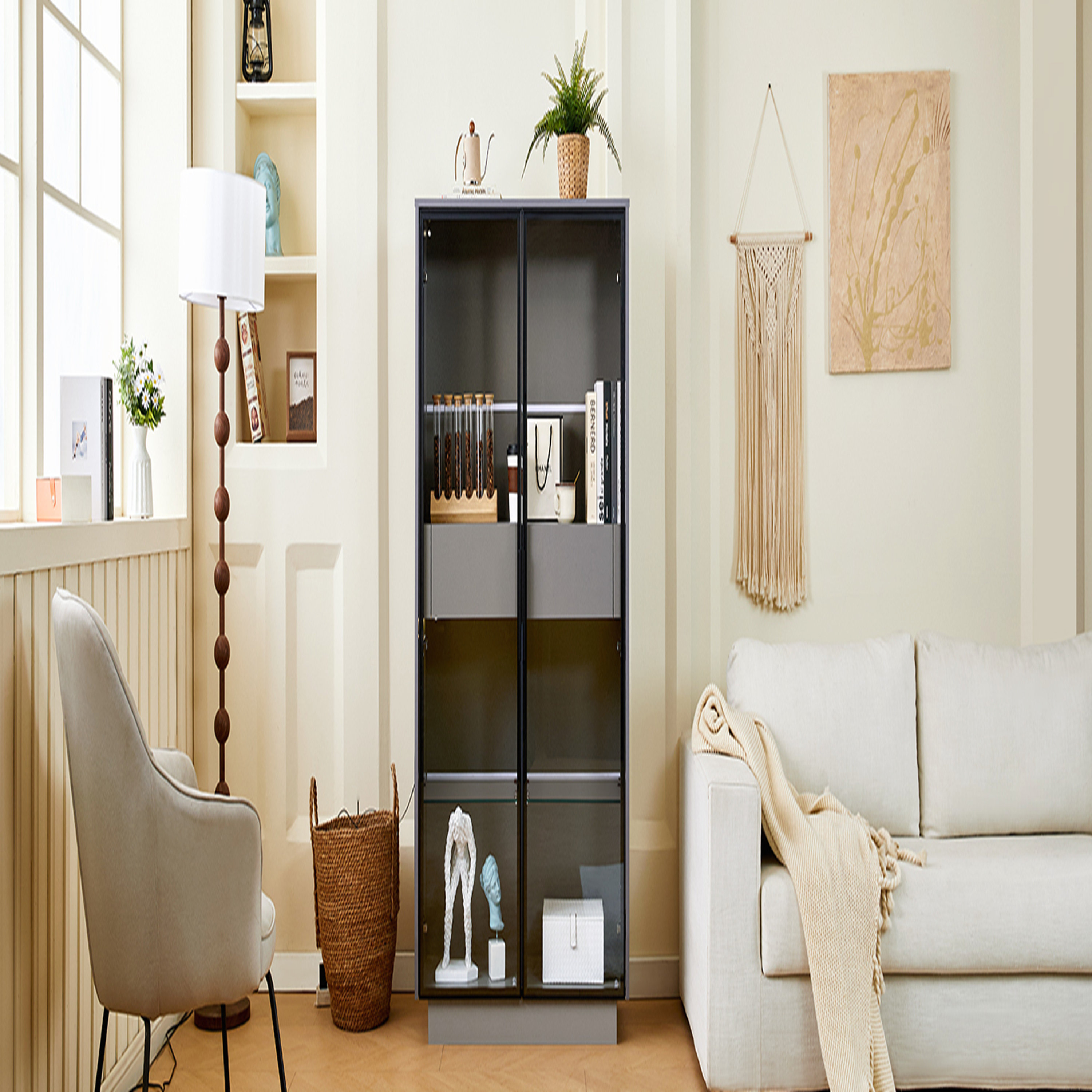 Rongeng Sleek And Stylish Tall Display Cabinet With LED Lighting And ...