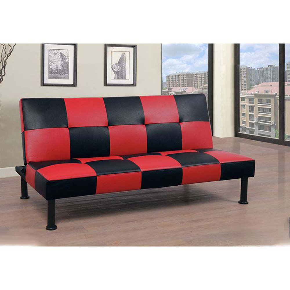 Ebern Designs Red&Black Faux Leather Living Room Sofabed | Wayfair