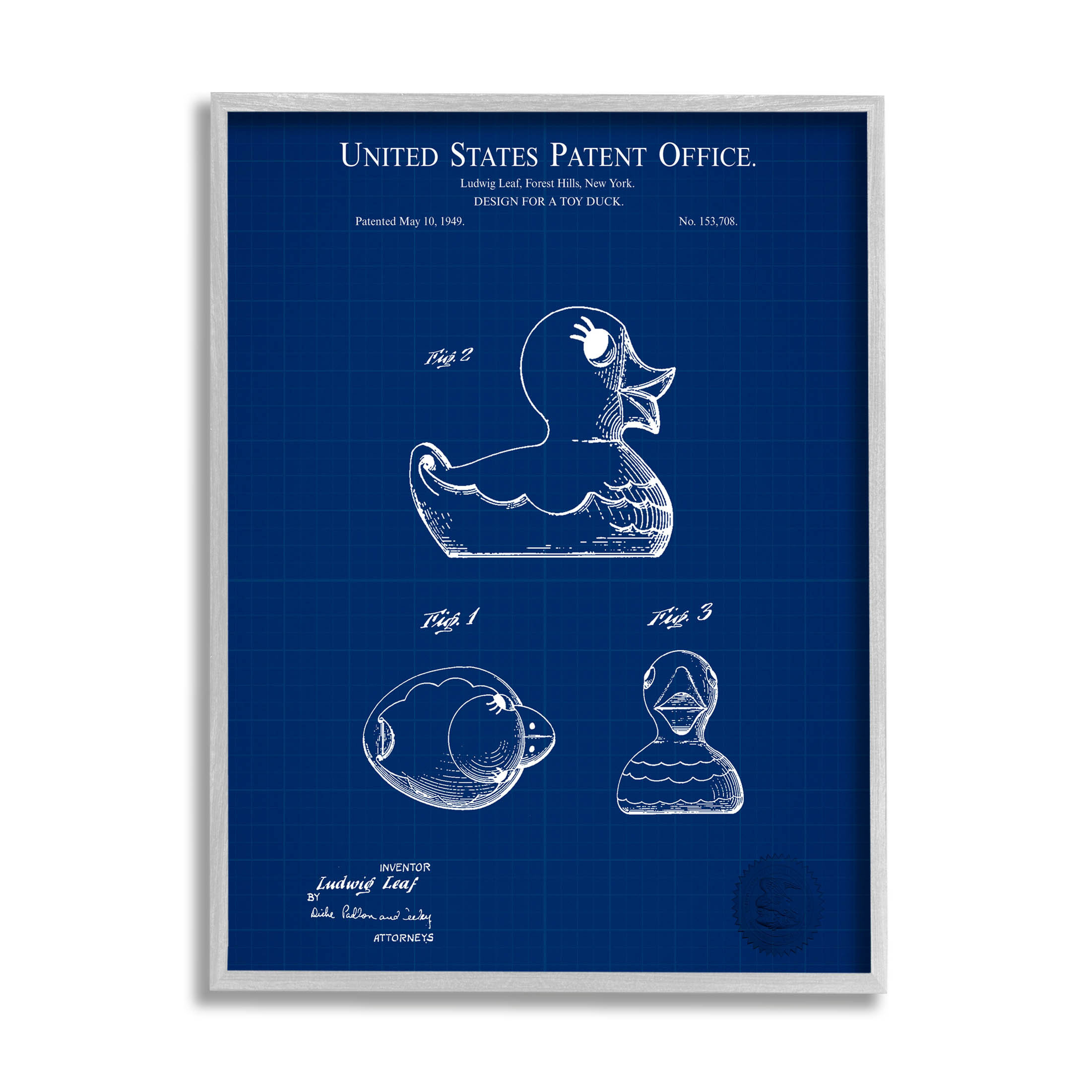 Stupell Industries Toy Duck Blueprint Patent Framed Giclee Art By Karl ...