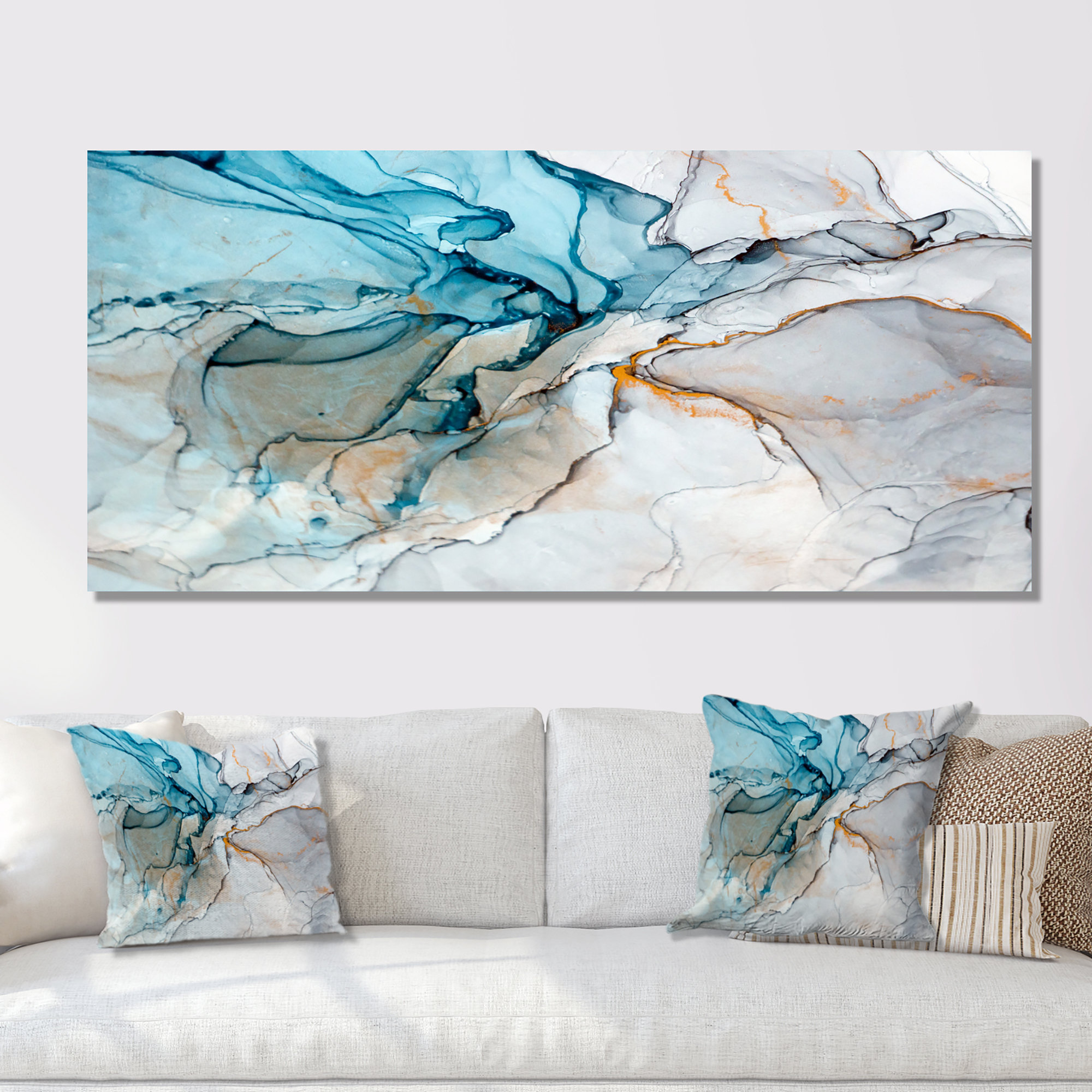 Wrought Studio™ Luxry Blue and Gray Marble Art Ripples - Graphic Art on ...