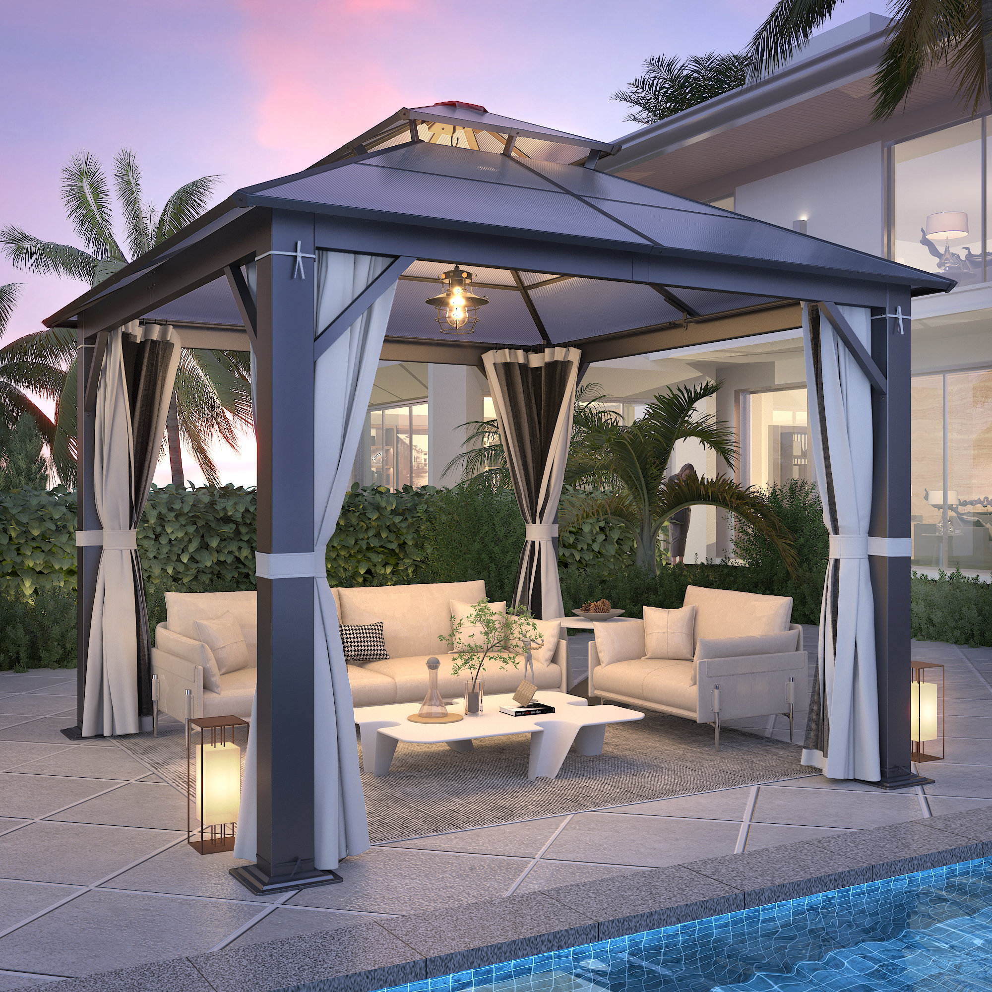 COVERONICS Patio Gazebo Double Roof with Steel Frame, Polycarbonate ...