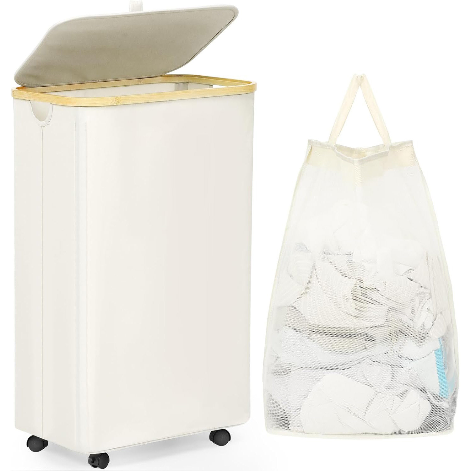 Latitude Run® 110L Rolling Laundry Basket With Wheels And Lid, 29 Gal ...