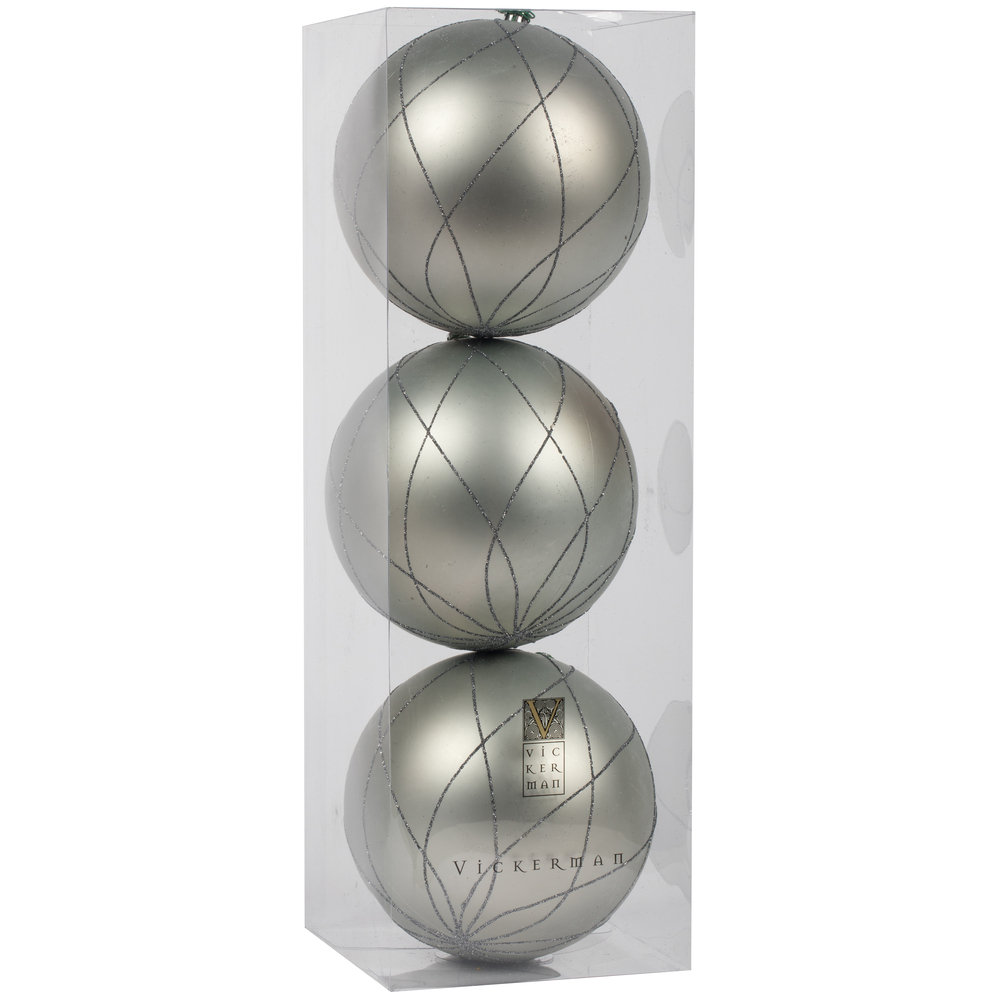 The Holiday Aisle® 6" Limestone Matte Glit Swirl Ball 3/Bx | Wayfair