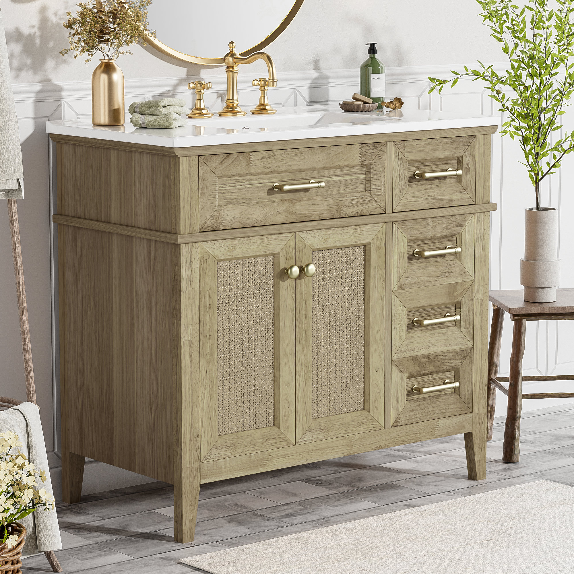 Red Barrel Studio 36" Bathroom Vanity With Ceramic Sink, Rubberwood ...