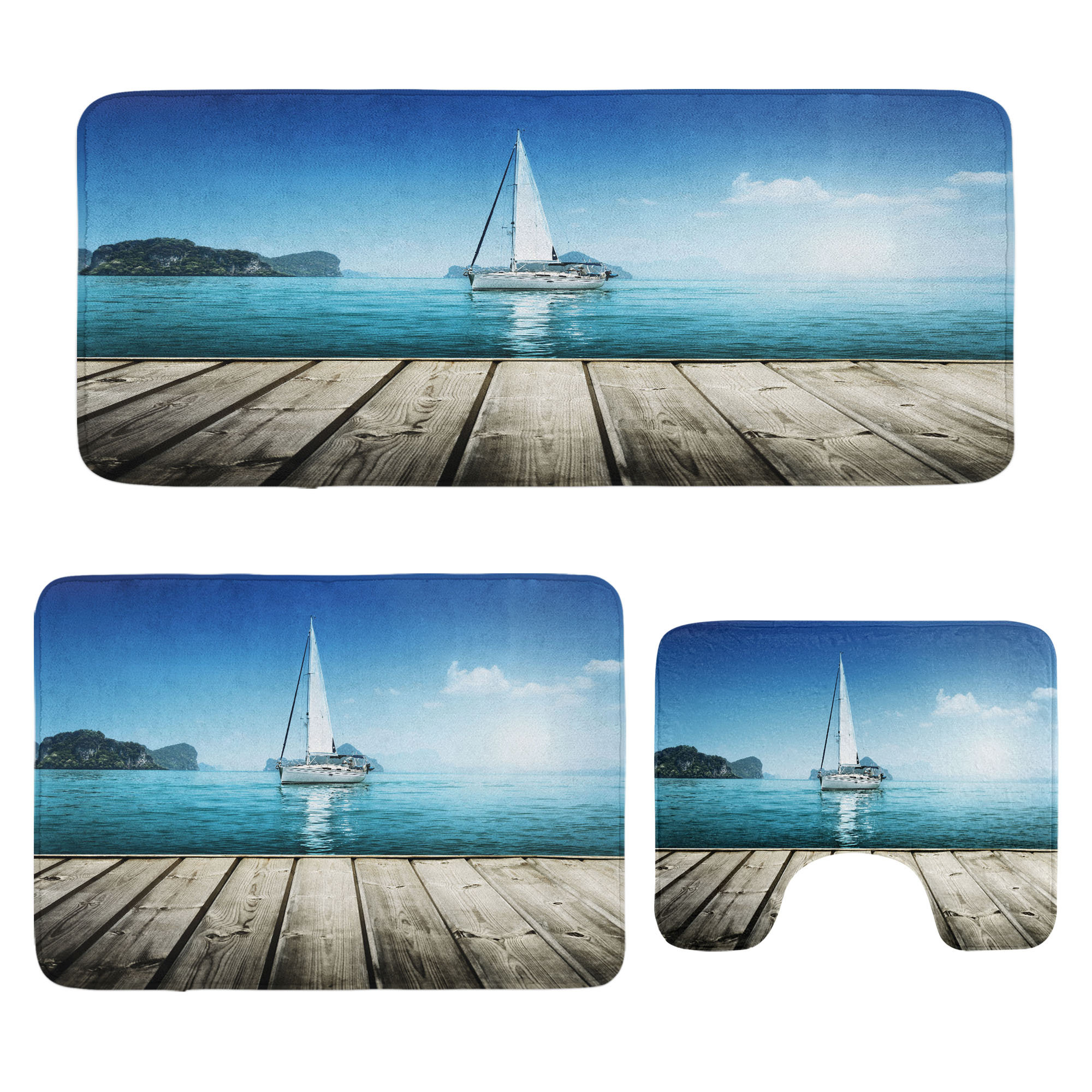 East Urban Home Nautical Bathroom Rug Set 3 Pieces U-Shape & Rectangle ...
