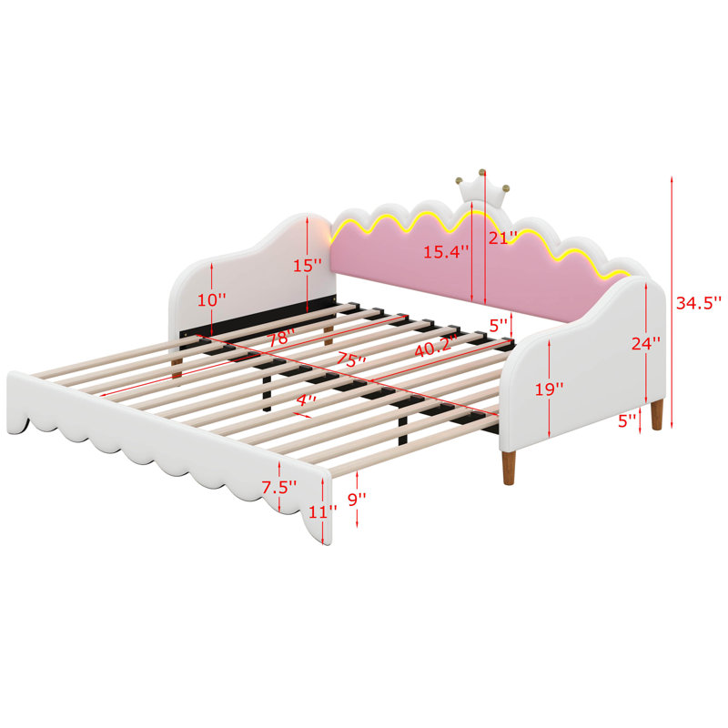 Gemma Violet Modern Upholstered Princess Daybed With Crown Headboard ...