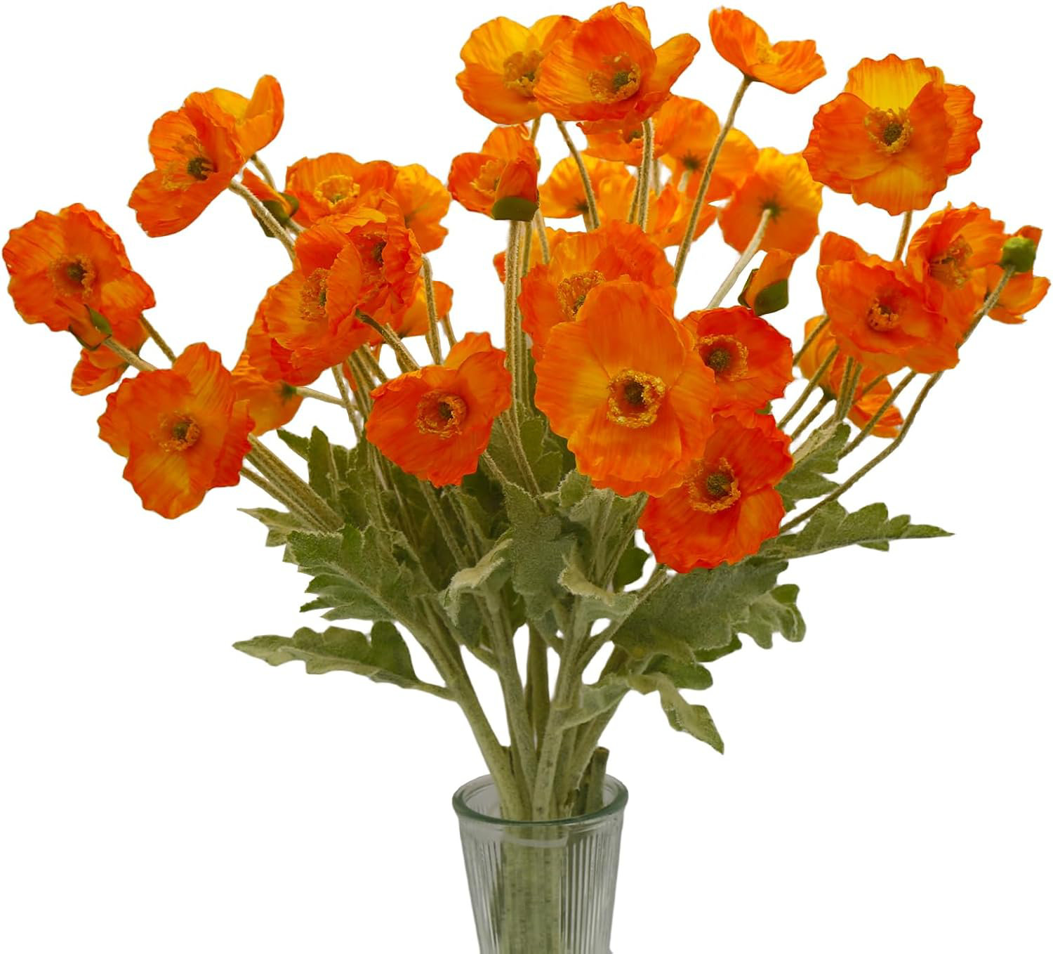 Primrue 12 Pcs , Orange Faux Poppy Flowers ,Artificial With Stems Real ...