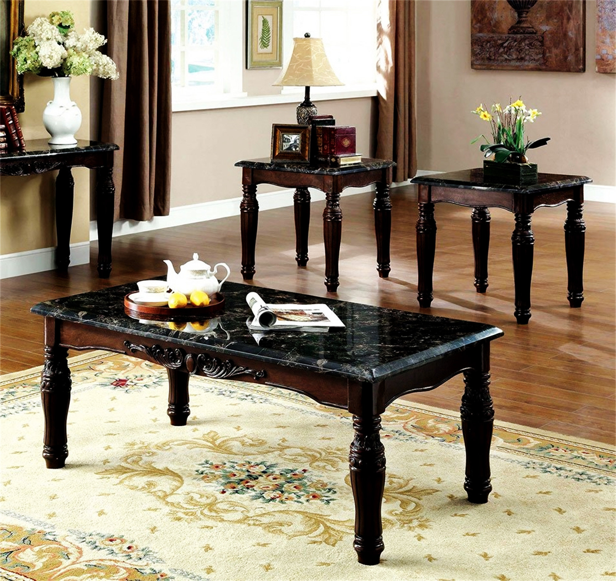 Rosalind Wheeler Traditional Espresso Solid Wood 3Pc Tables Set 1X ...