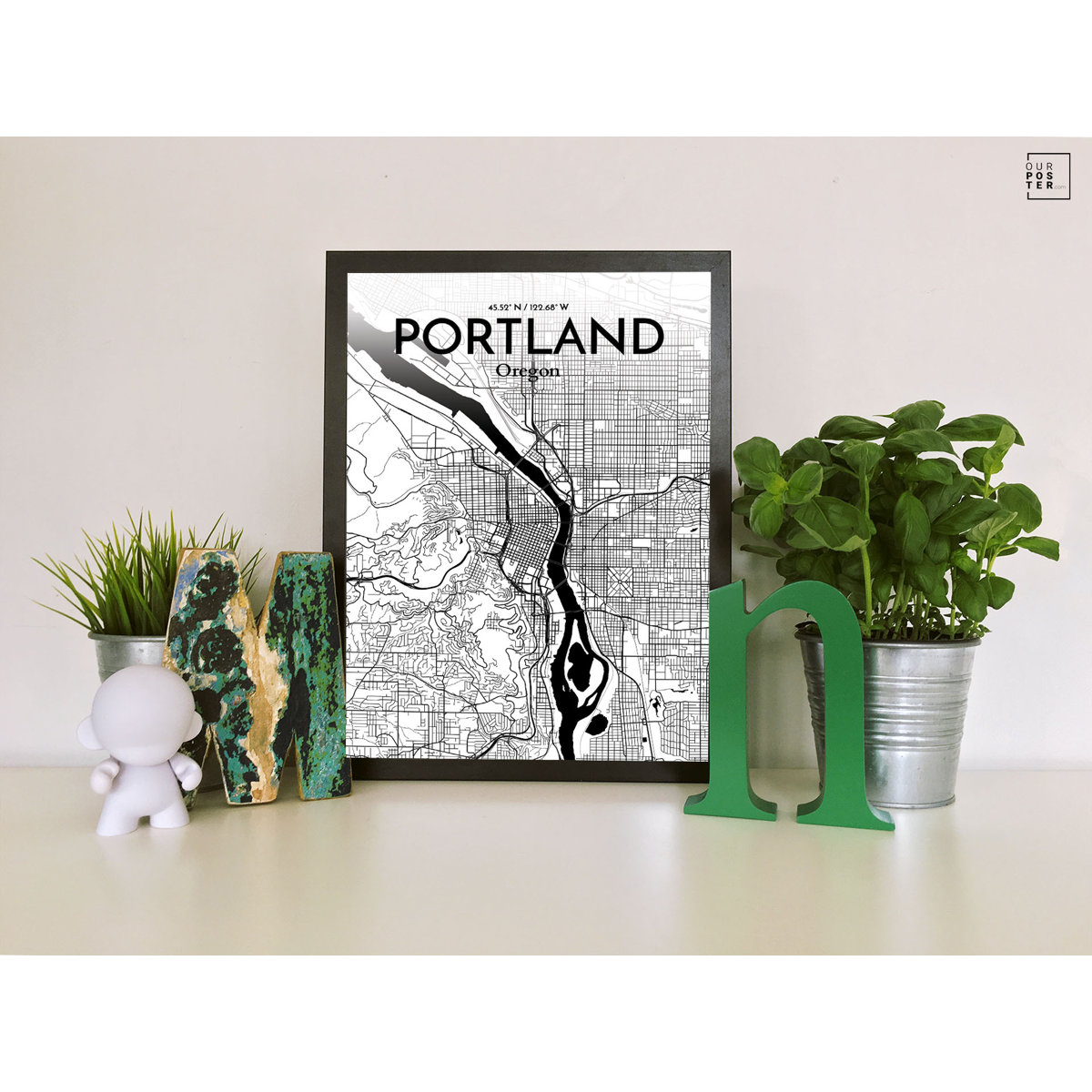 OurPoster.com 'Portland City Map' Graphic Art Print Poster in Ink | Wayfair