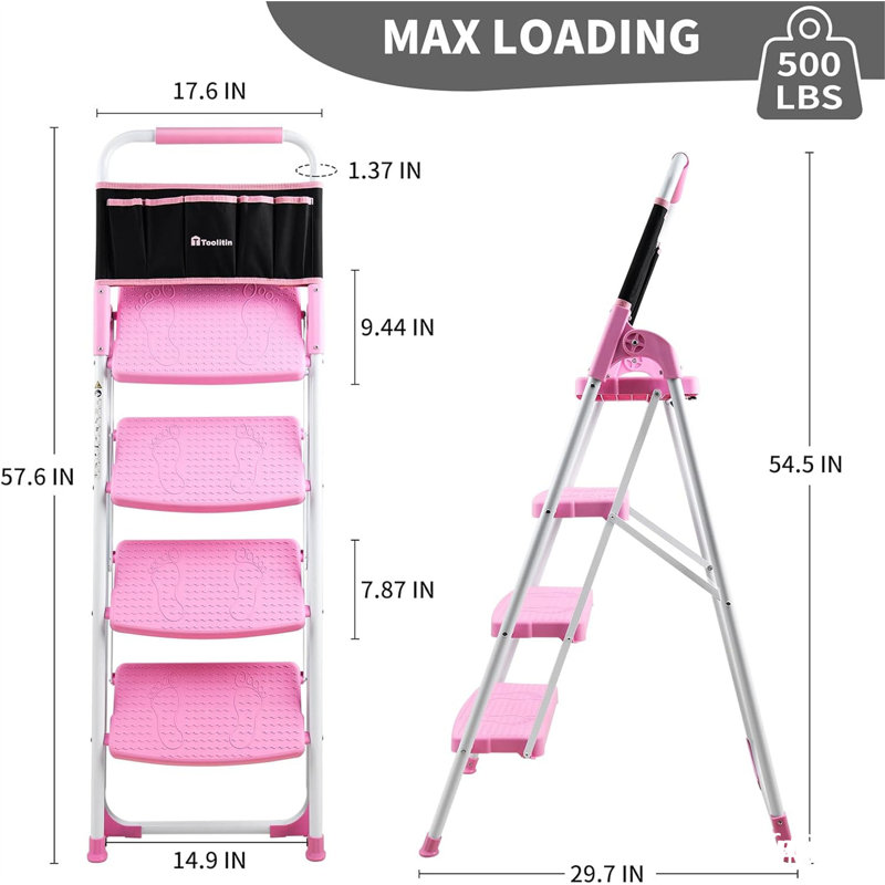 Latitude Run® 4 Step Ladder with Attachable Tool Bag | Wayfair