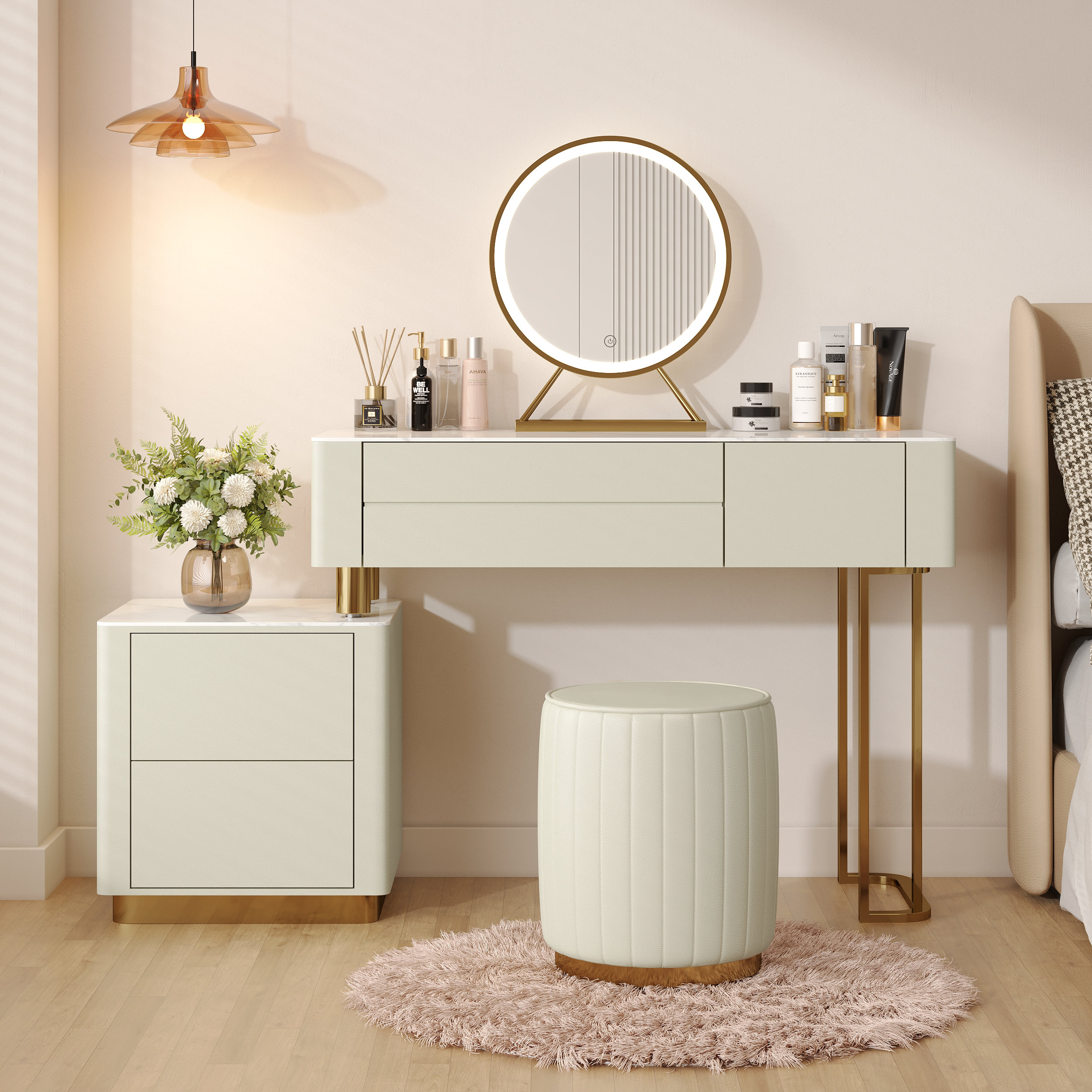 Hokku Designs Ensemble de coiffeuse avec miroir et lumières, ensemble ...