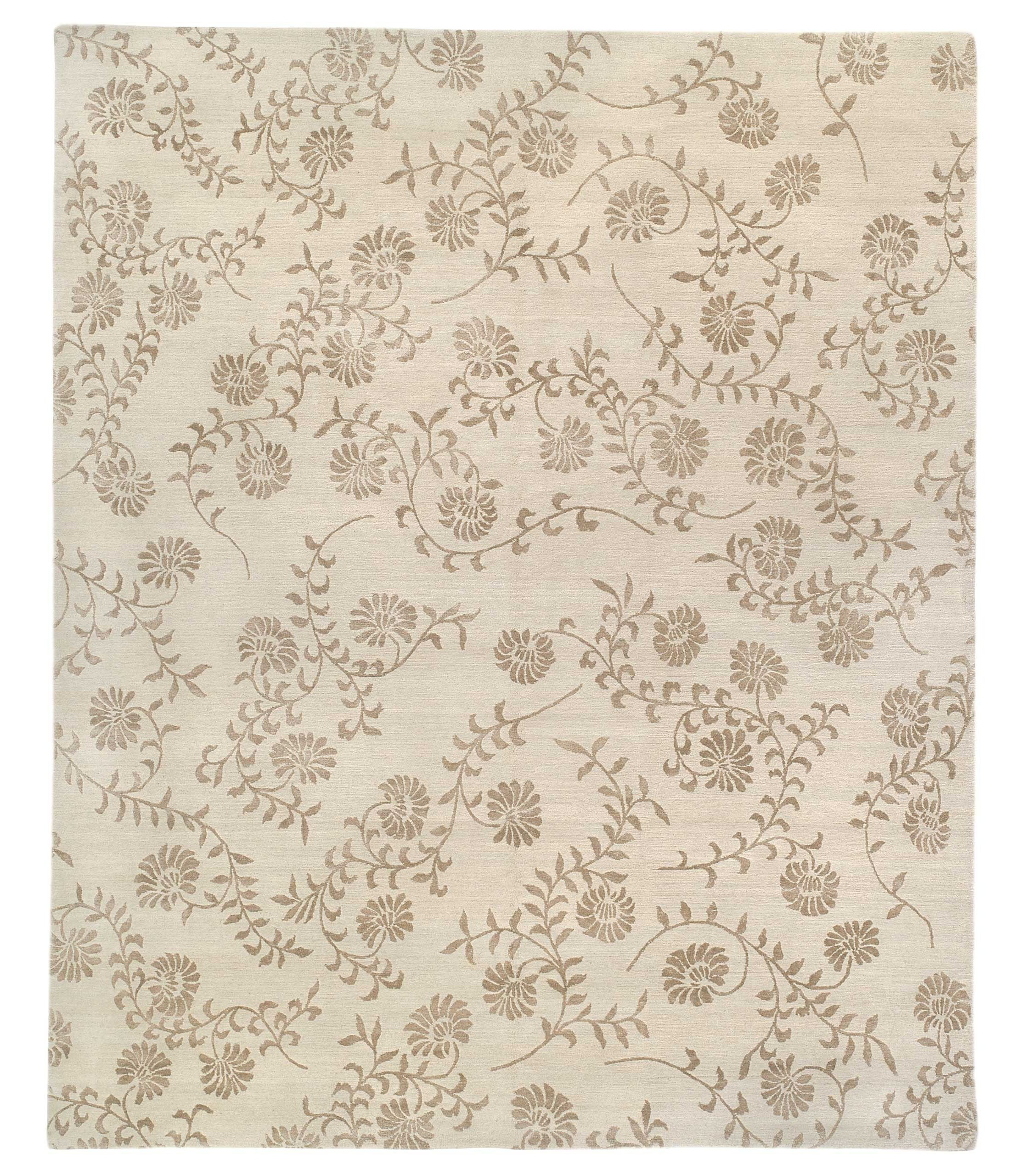 Tufenkian Floral Hand-Knotted Wool/Silk Beige/Taupe Area Rug | Wayfair