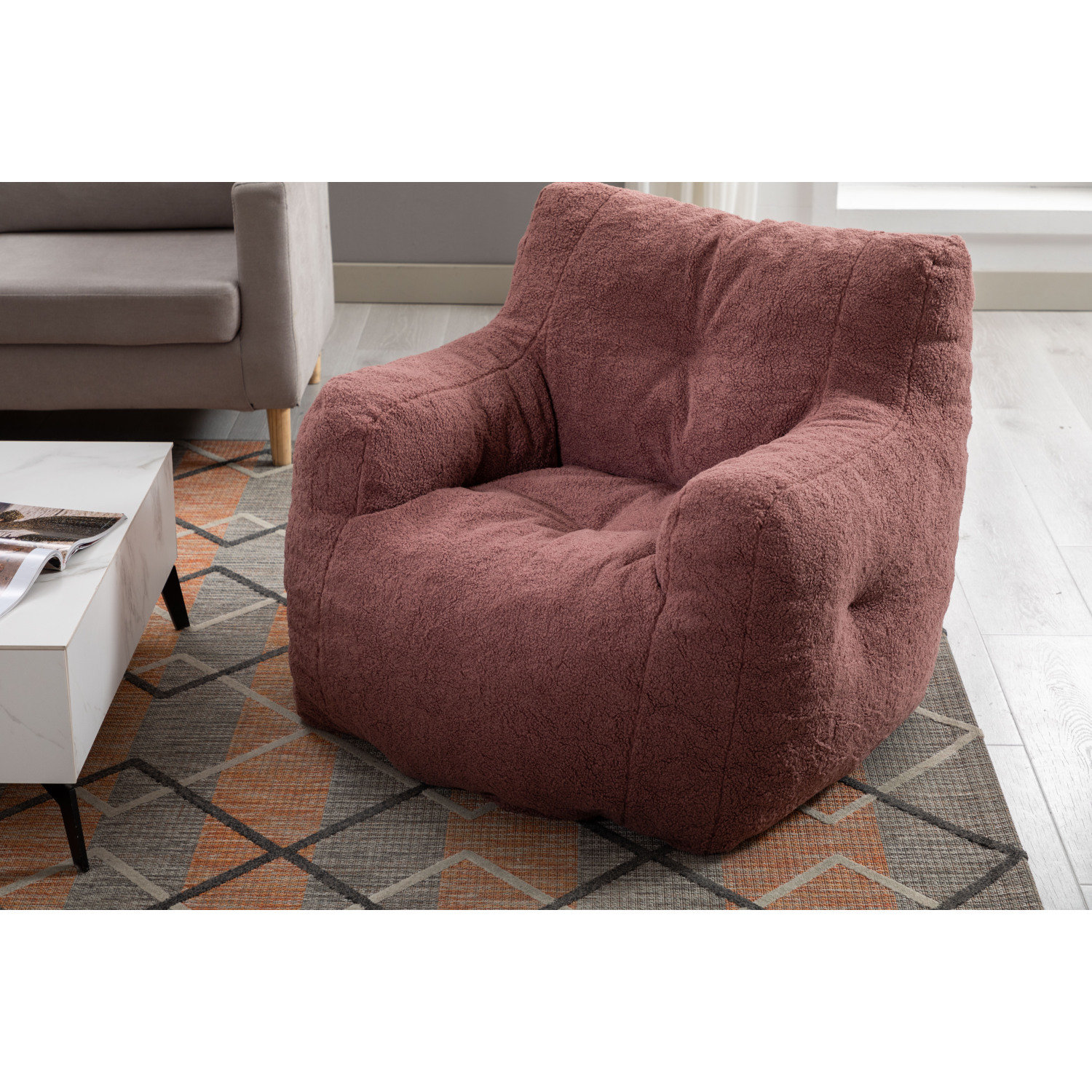 Mercer41 Soft Velvet Bean Bag Chair with Memory Foam and Ergonomic ...
