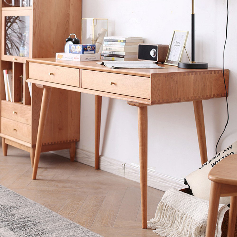 Cozynest Cherry Wood Color Rectangular Solid + Manufactured Wood desks ...