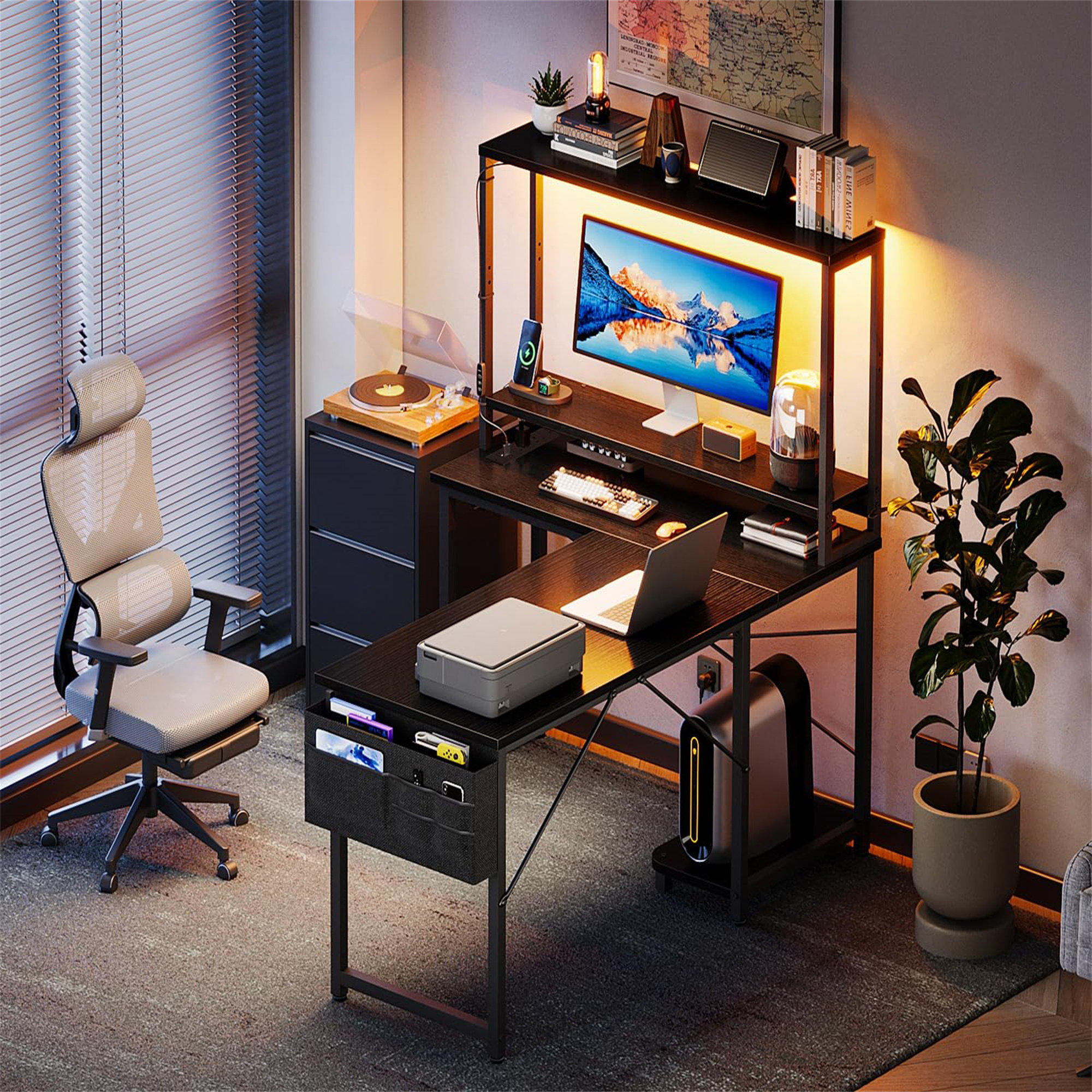 Borough Wharf 110 × 80 cm L Shaped Gaming Desk with LED Lights ...