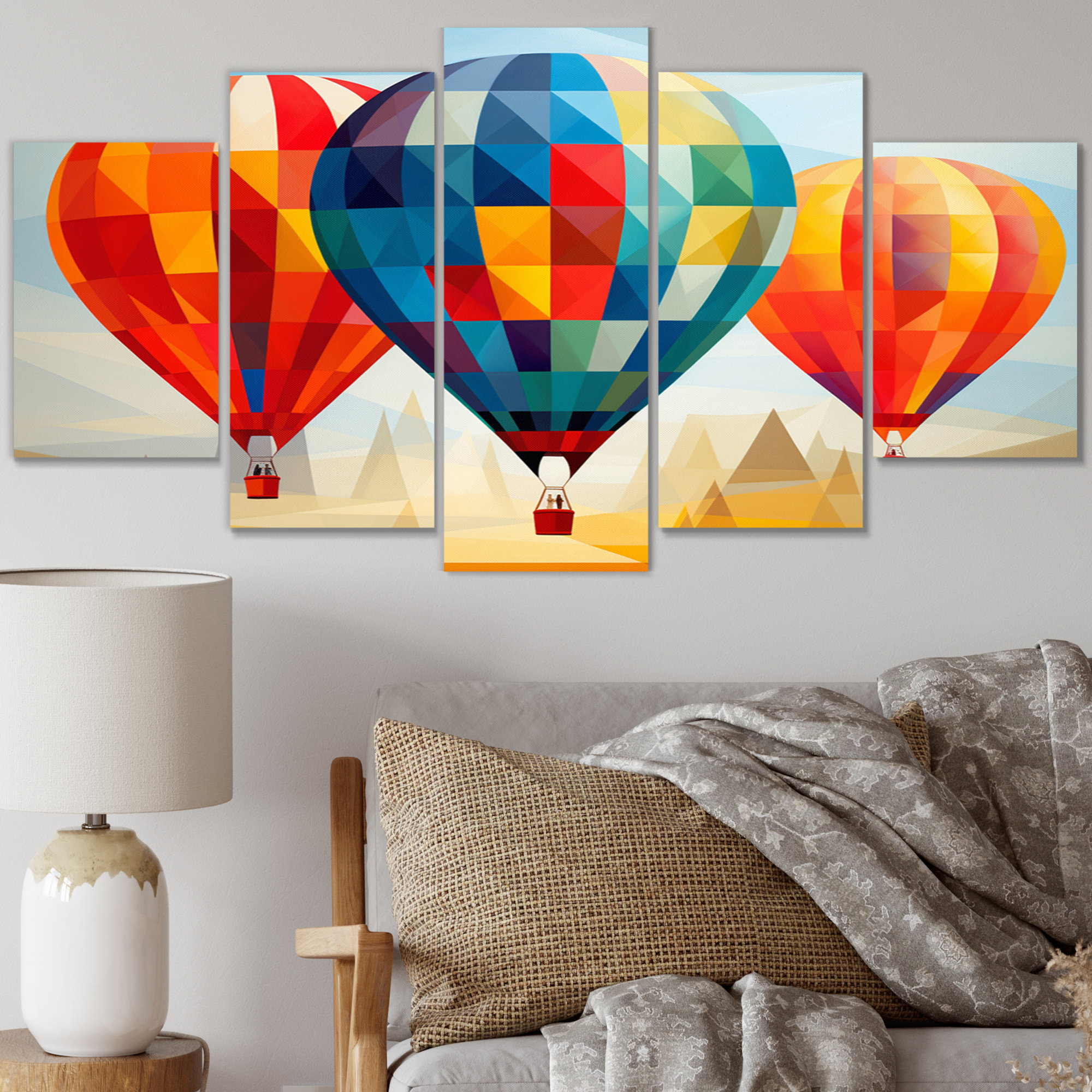 Design Art Colorful Hot Air Ballon Geometric - Hot Air Balloon Wall ...