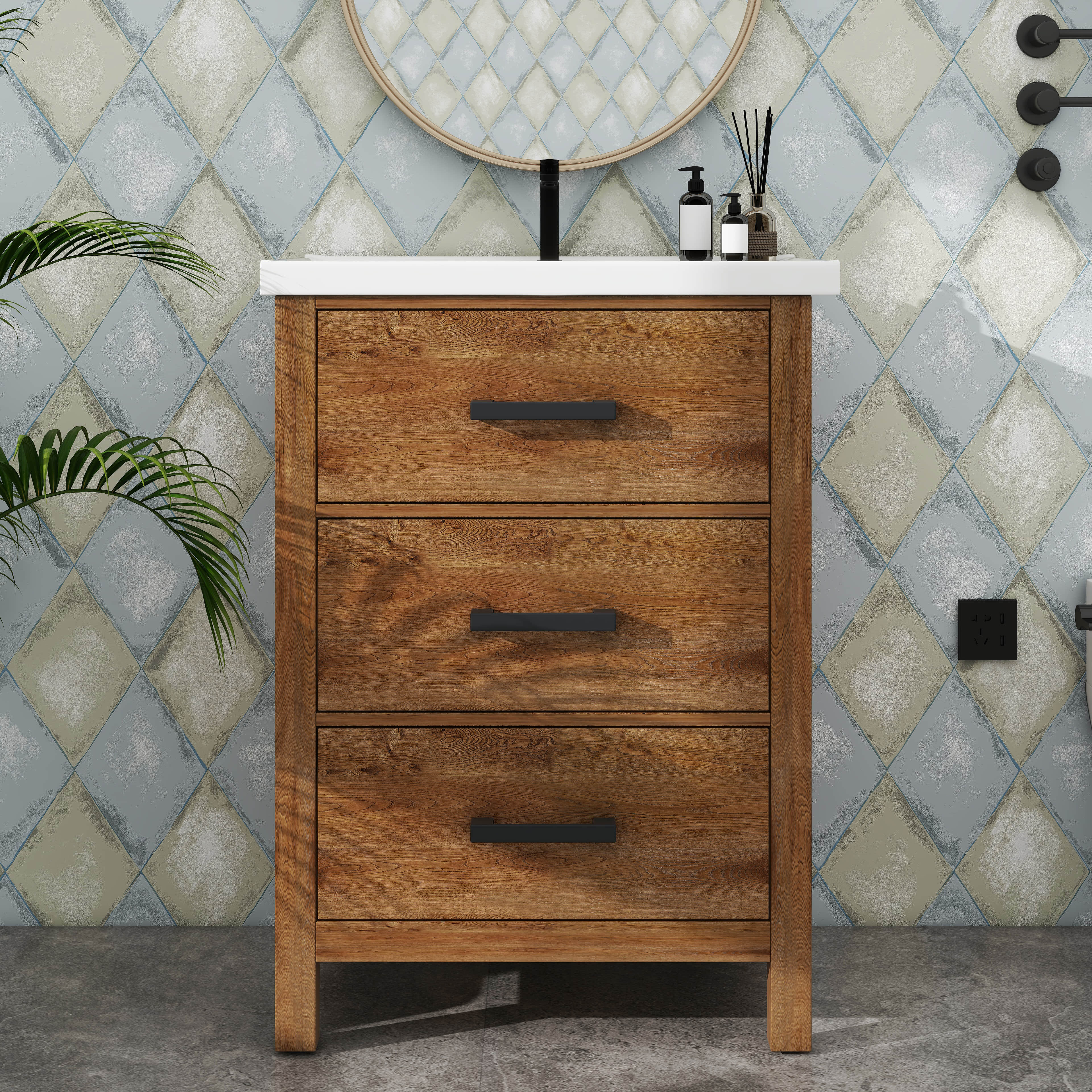 Winston Porter 24'' Bathroom Vanity With Ceramic Basin Sink, Modern ...