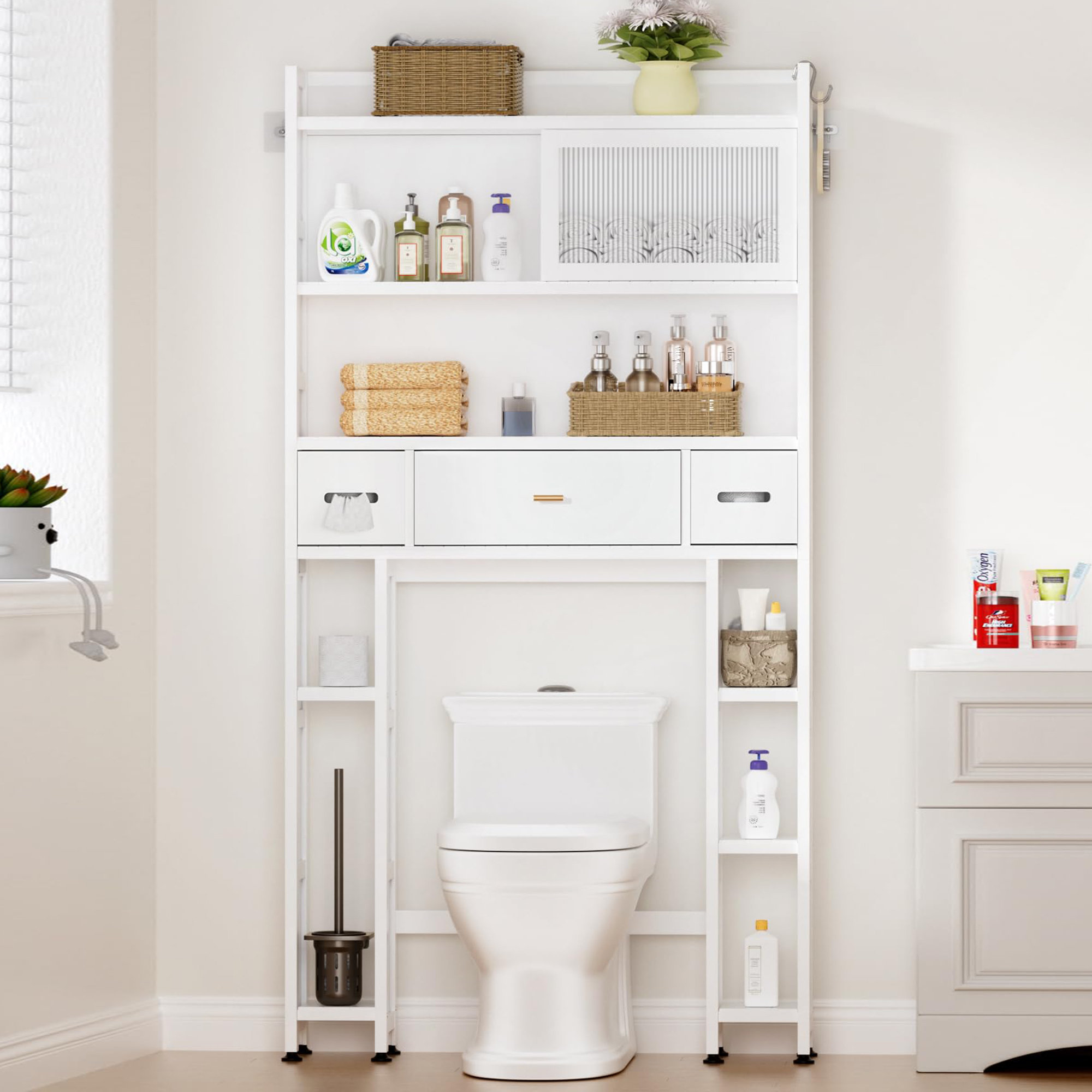 Red Barrel Studio® Over The Toilet Storage Cabinet with Acrylic Sliding ...
