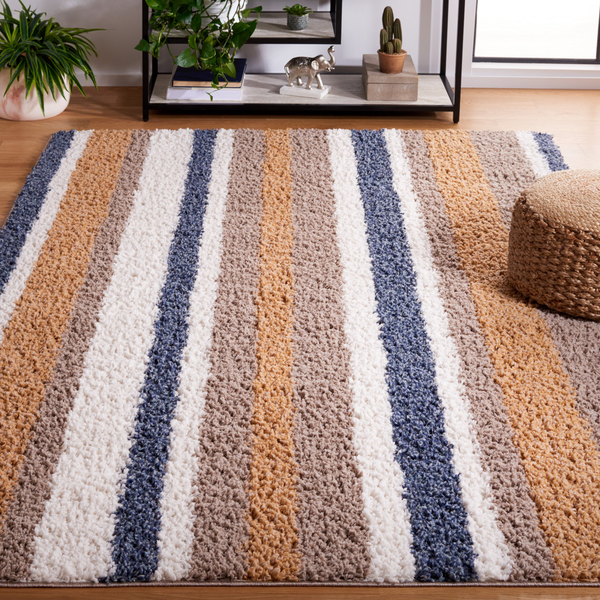 Highland Dunes Calico Shag Performance Striped Rug | Wayfair