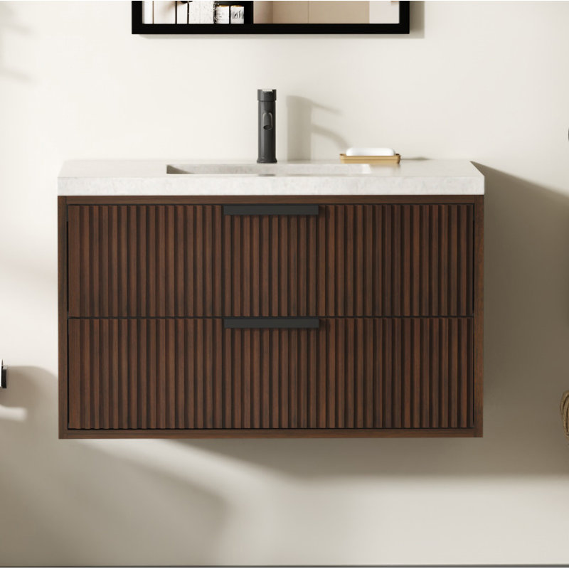 Maxbano Modern 36" Floating Bathroom Vanity with White Single Sink ...