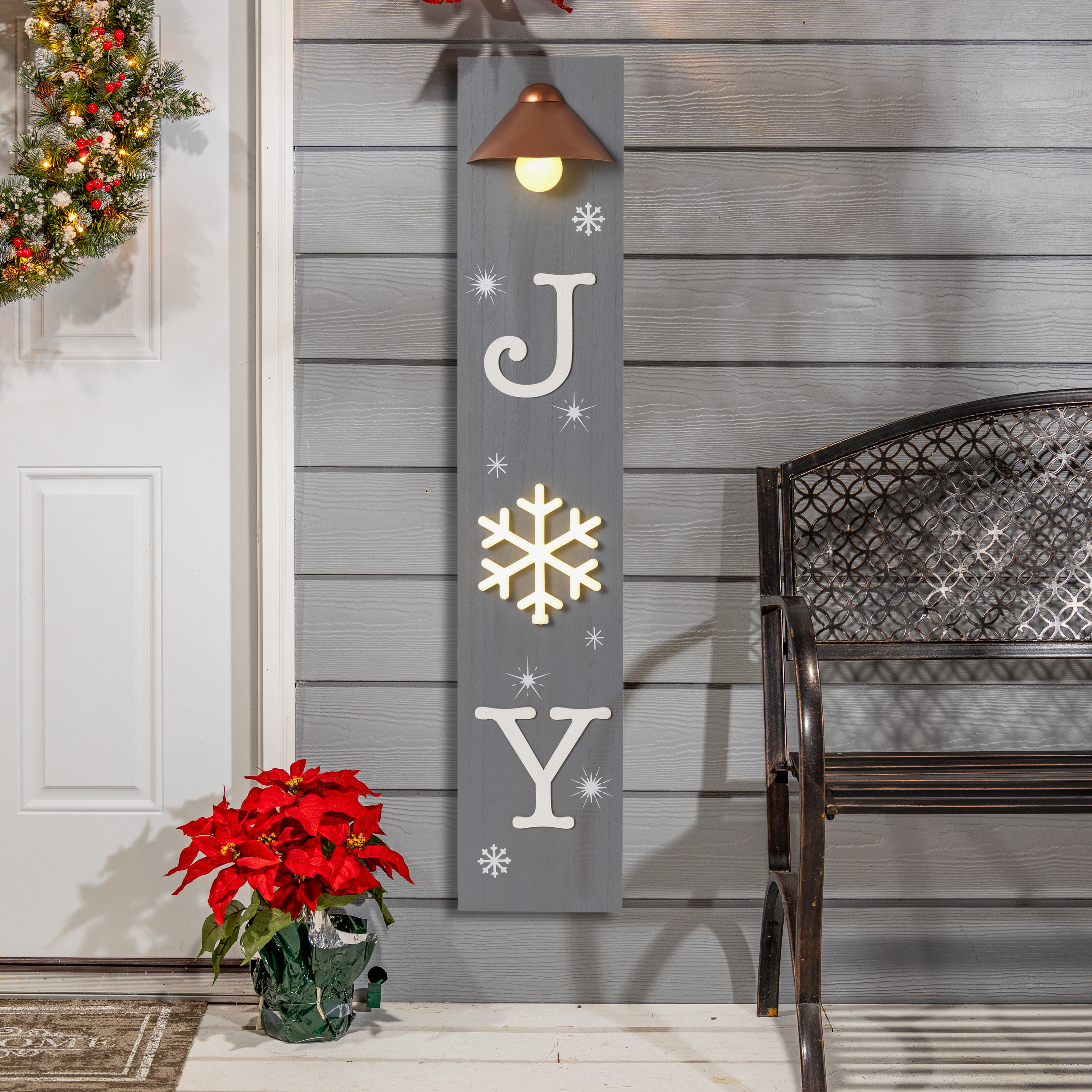 The Holiday Aisle® Festive 40 Inch Battery Operated Lighted Wood Joy ...