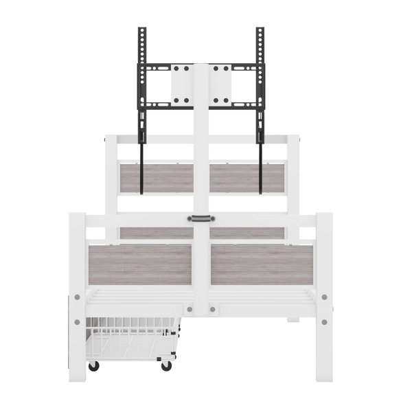 Cosmic Metal Twin Platform Bed with Two Storage Drawers and Rotatable ...