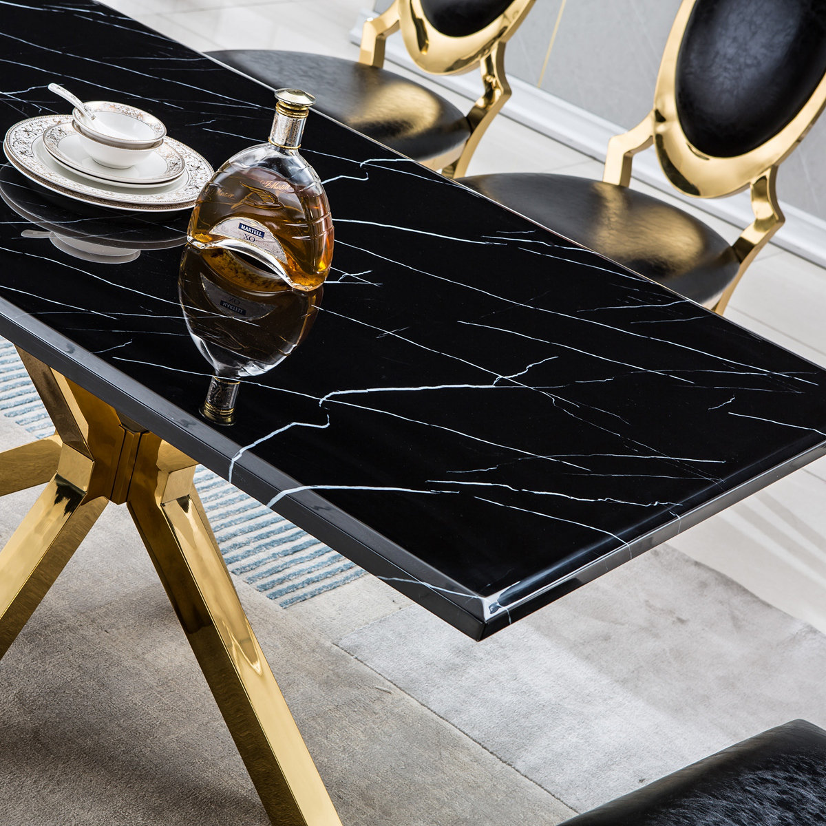 Mercer41 Aggie Modern Rectangular Marble Table1.02" Thick Marble Topld ...