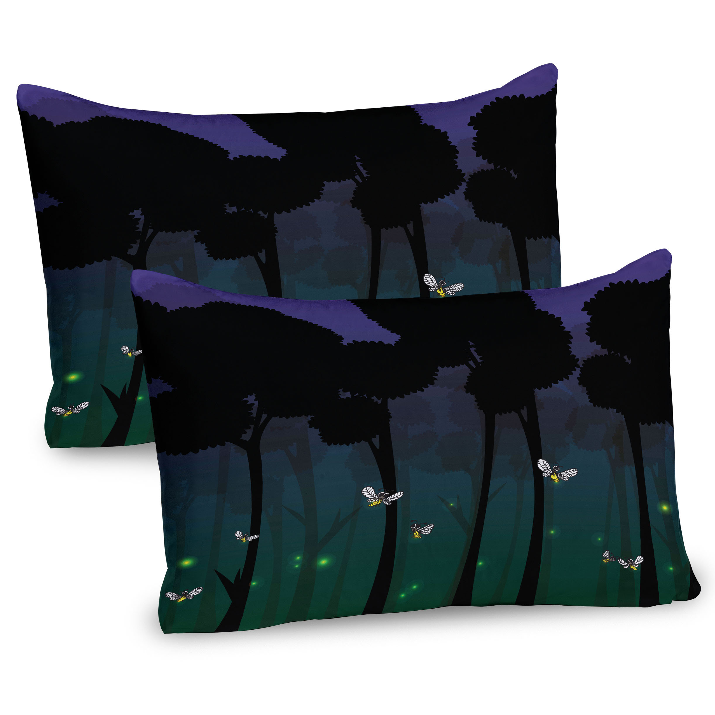 Ambesonne Firefly Pillow Sham 2 Pack Woodland Night Cartoon Dark Brown ...