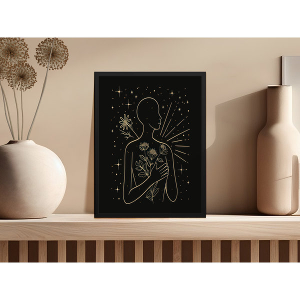 Lark Manor Silhouette Person with Flowers on Black Background Framed ...